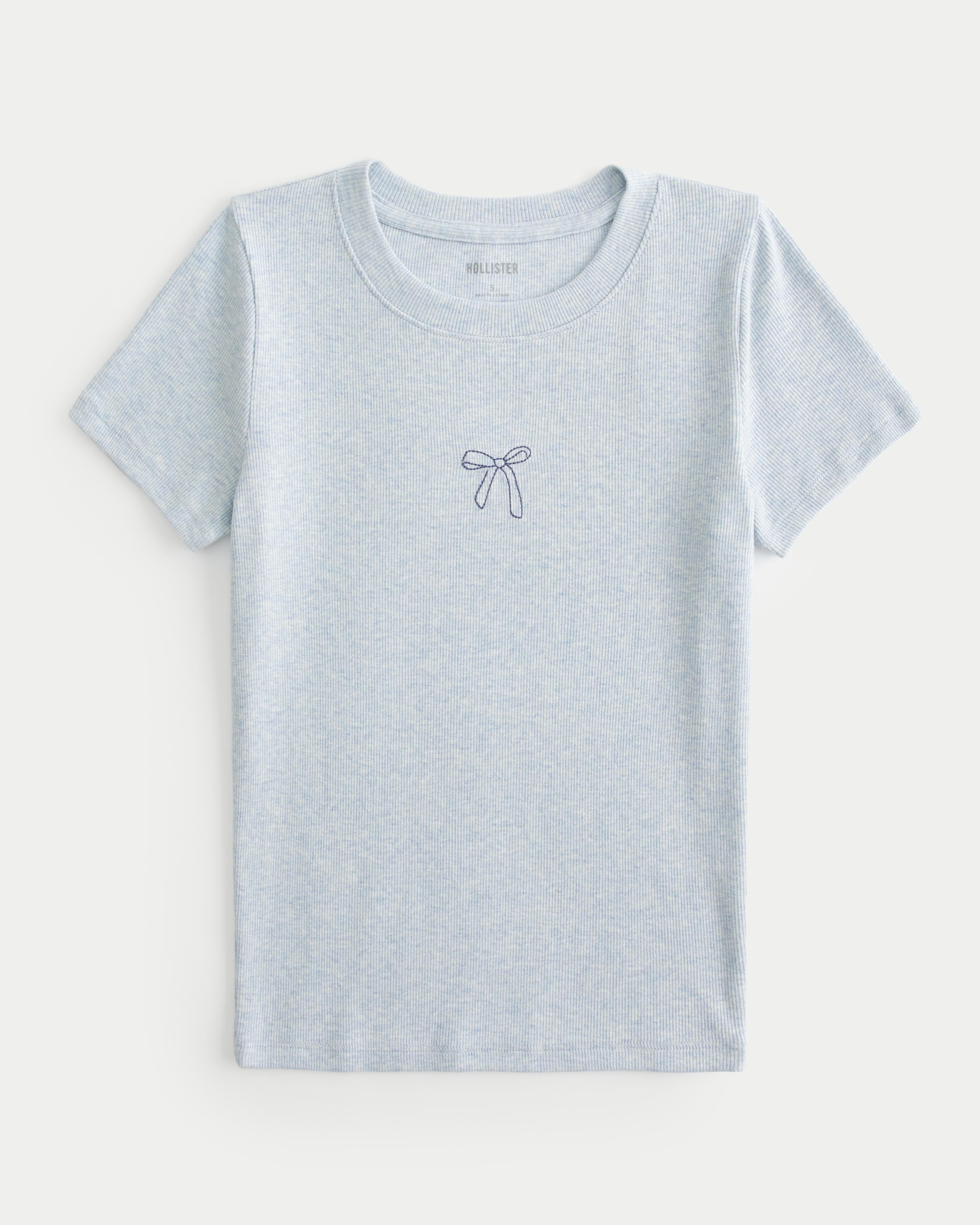 Hollister Ribbed Longer length Bow Graphic Baby Tee in Blue Lyst UK