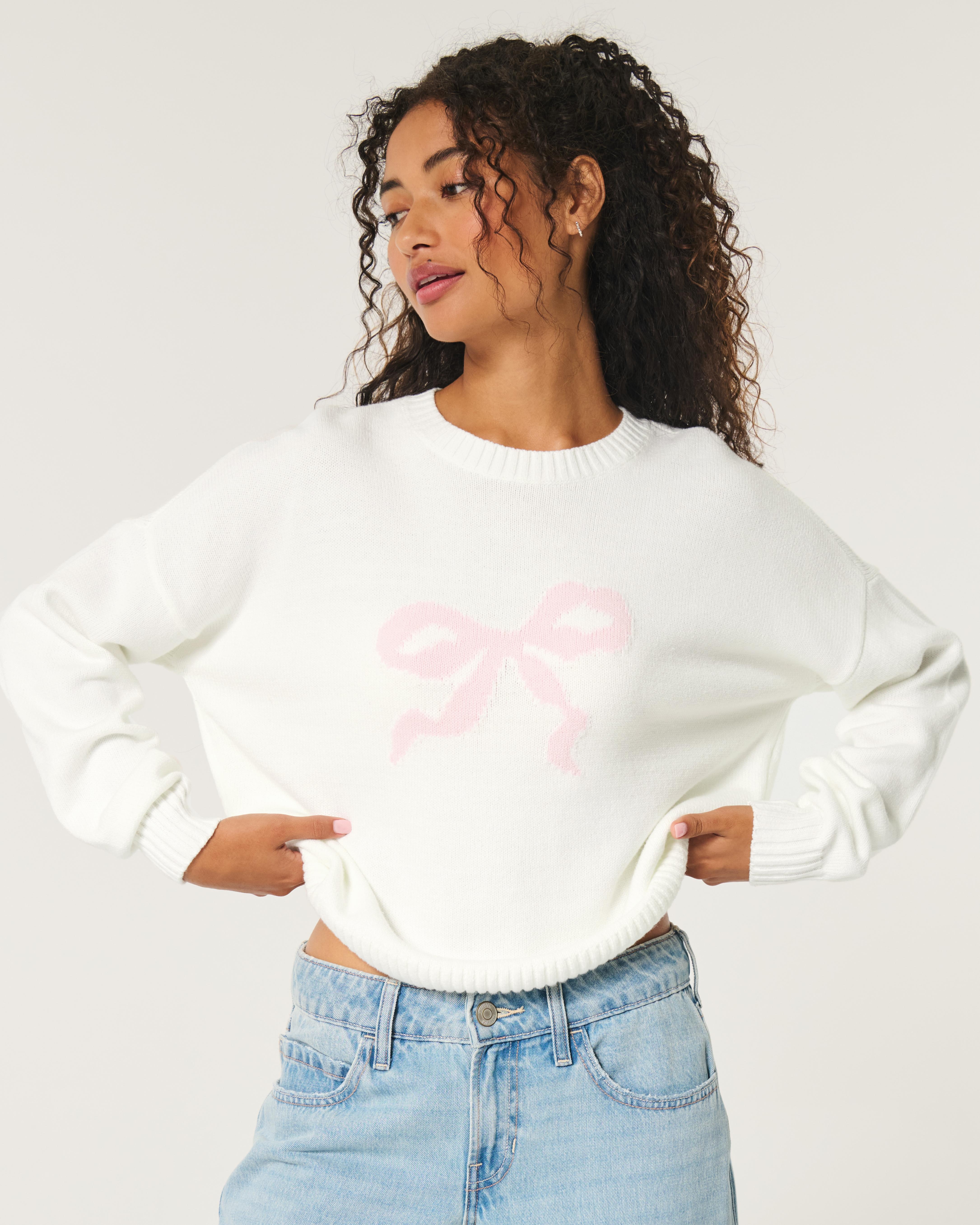 Hollister Easy Bow Graphic Crew Sweater in White Lyst UK