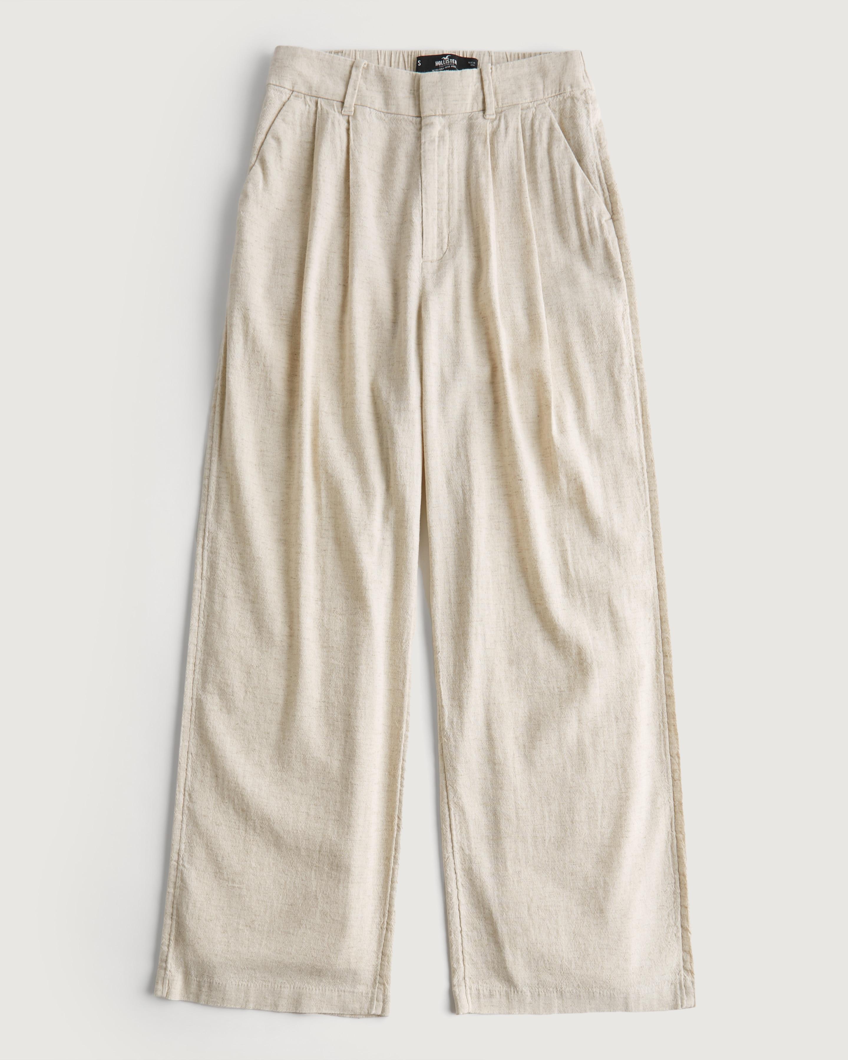 Hollister Ultra High-rise Wide-leg Linen Blend Pants in Natural | Lyst UK