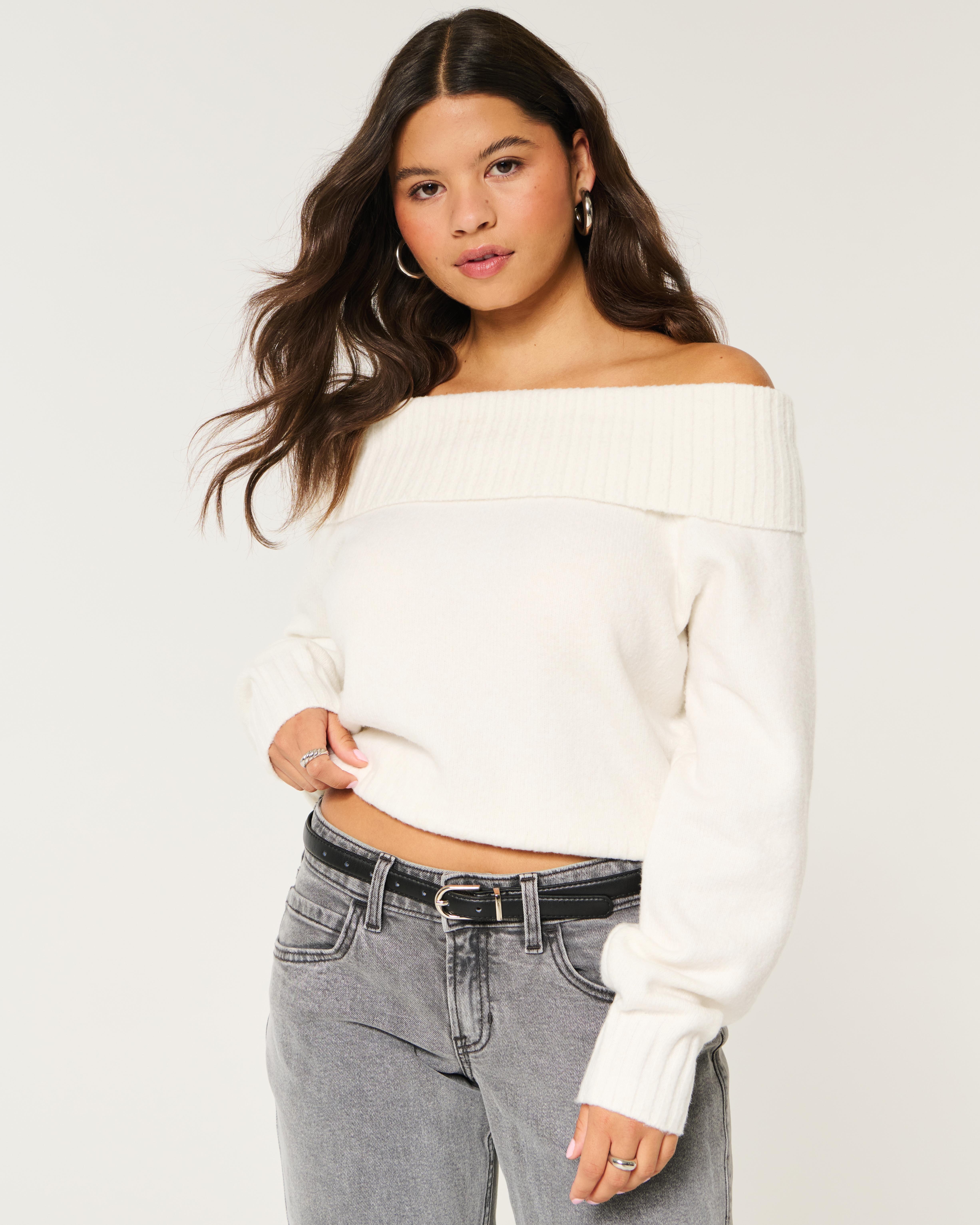 Hollister Easy Foldover Off the shoulder Sweater in White Lyst UK