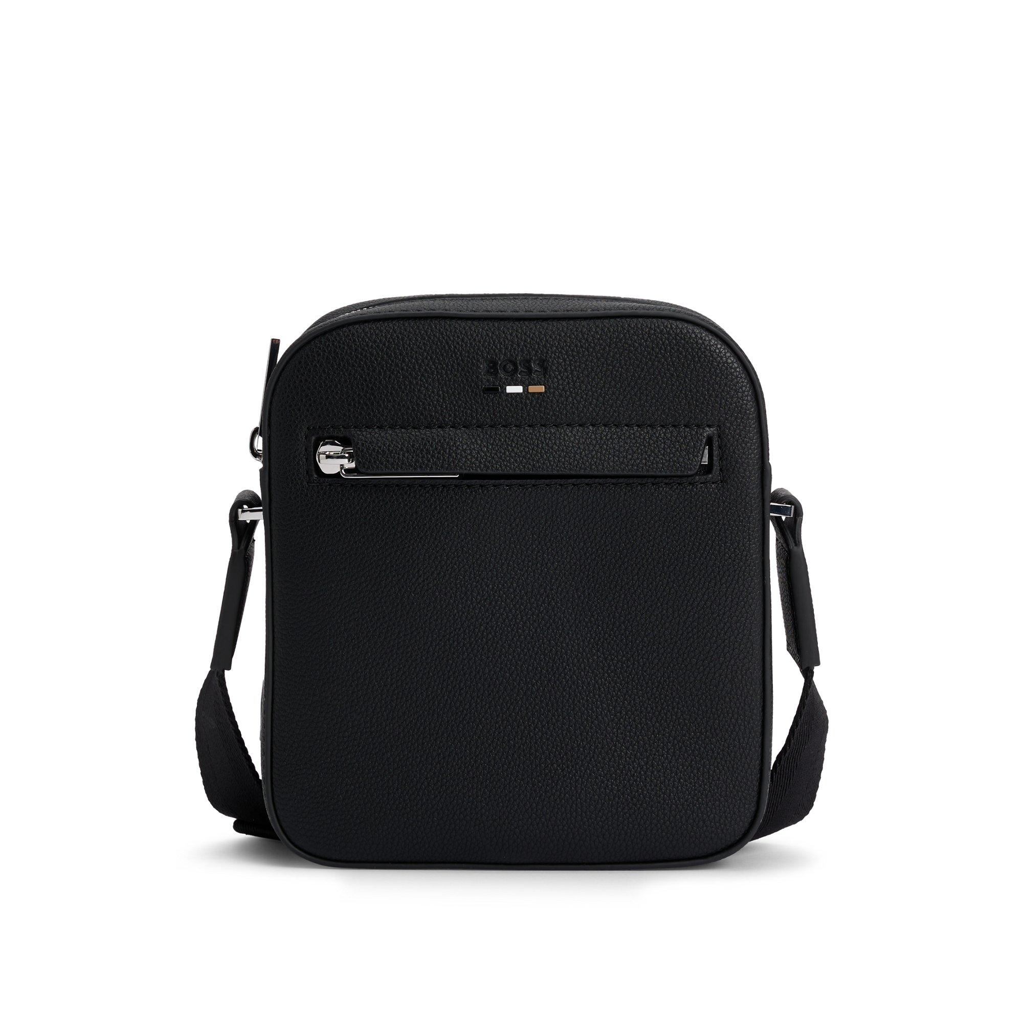 BOSS Grained Faux-Leather Reporter Bag With Logo Trim in Black for Men ...