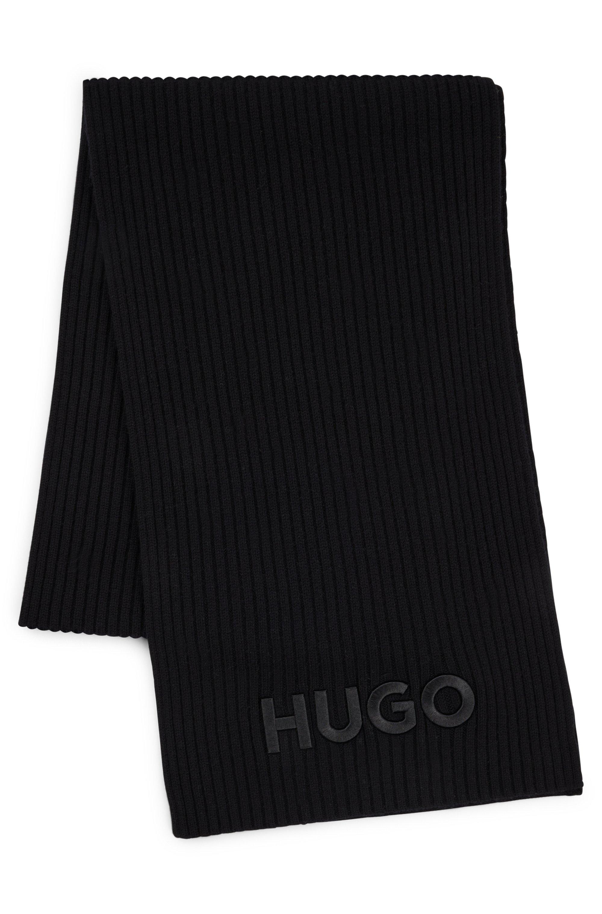HUGO Ribbed Scarf In Wool With Embroidered Logo in Black for Men | Lyst
