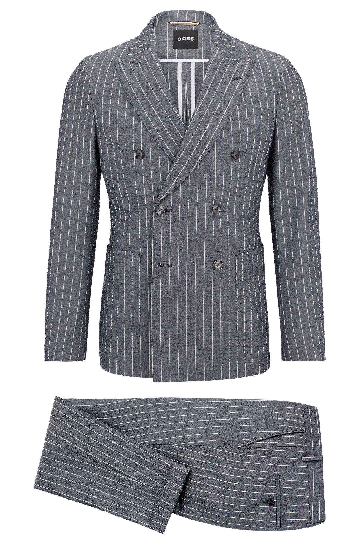 BOSS by HUGO BOSS Double-breasted Slim-fit Suit In Pinstripe Seersucker ...