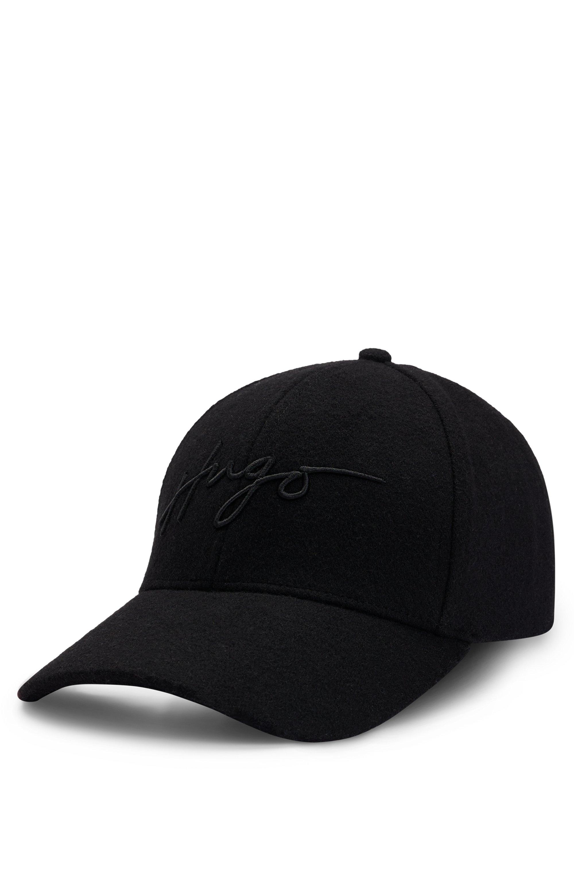 HUGO Wool-blend Cap With Embroidered Handwritten Logo in Black | Lyst