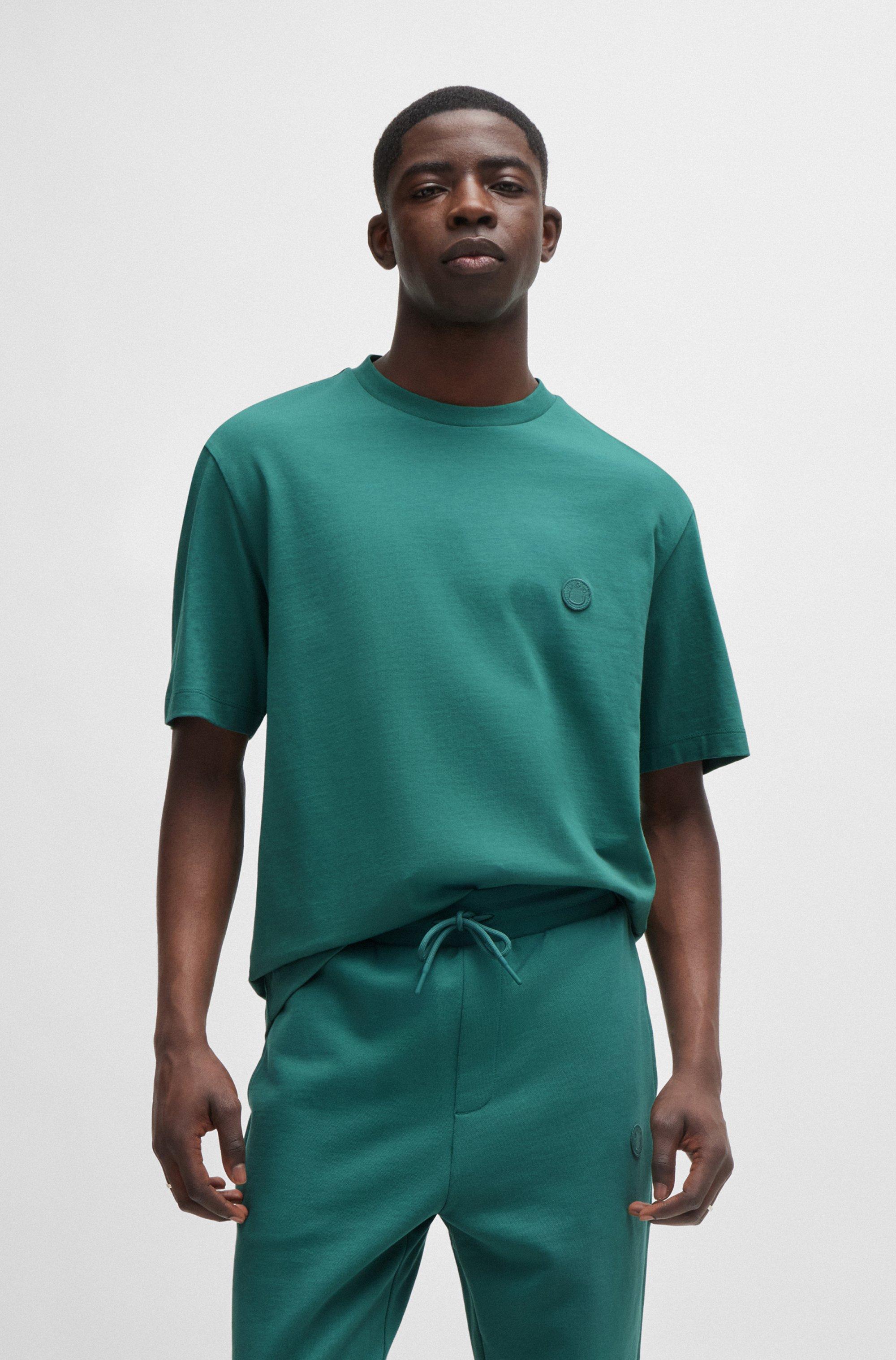 HUGO Cotton-jersey T-shirt With Smiley-face Logo in Green for Men | Lyst