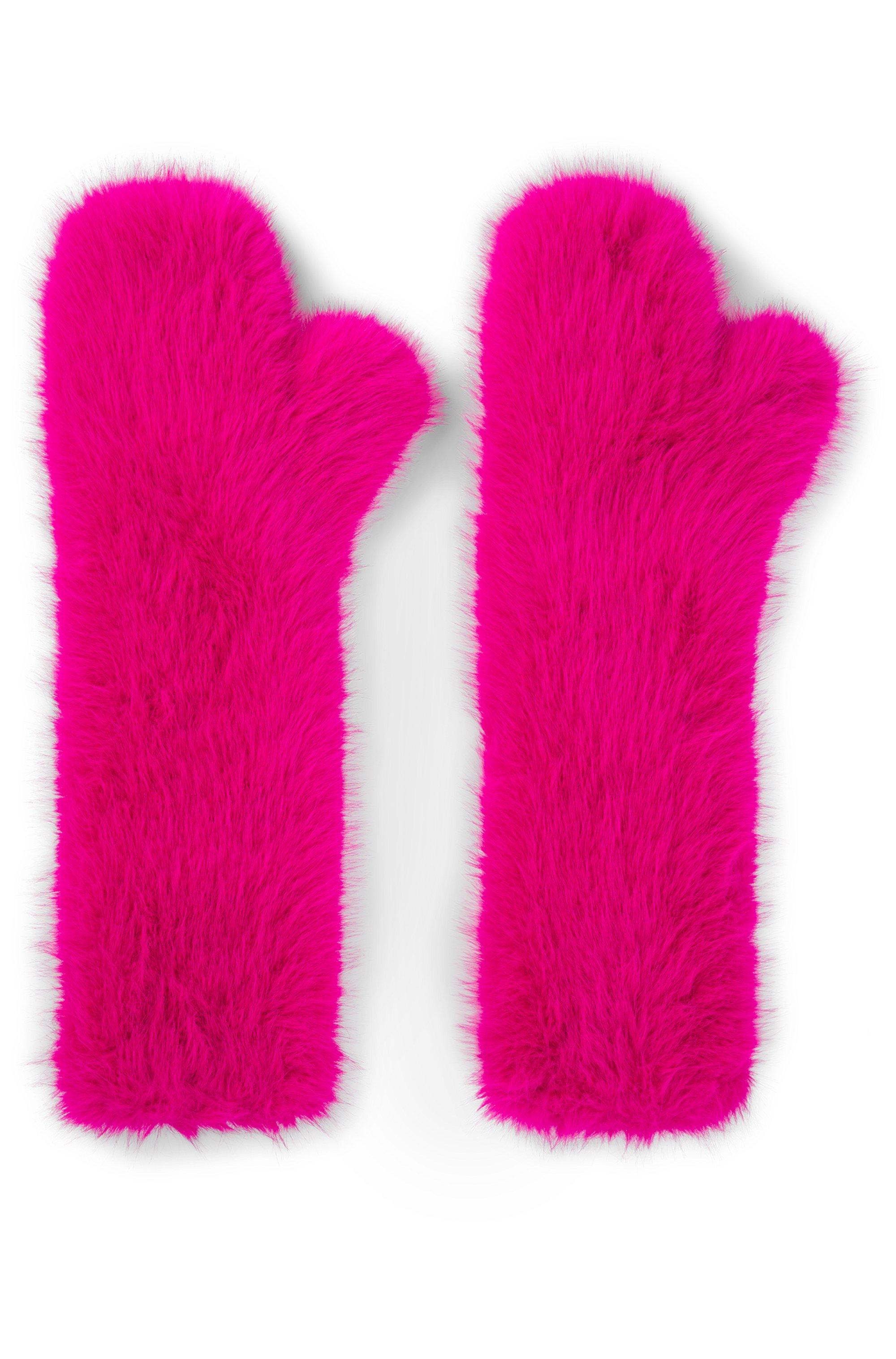 BOSS Naomi X Fleece-lined Mittens In Faux Fur in Pink | Lyst