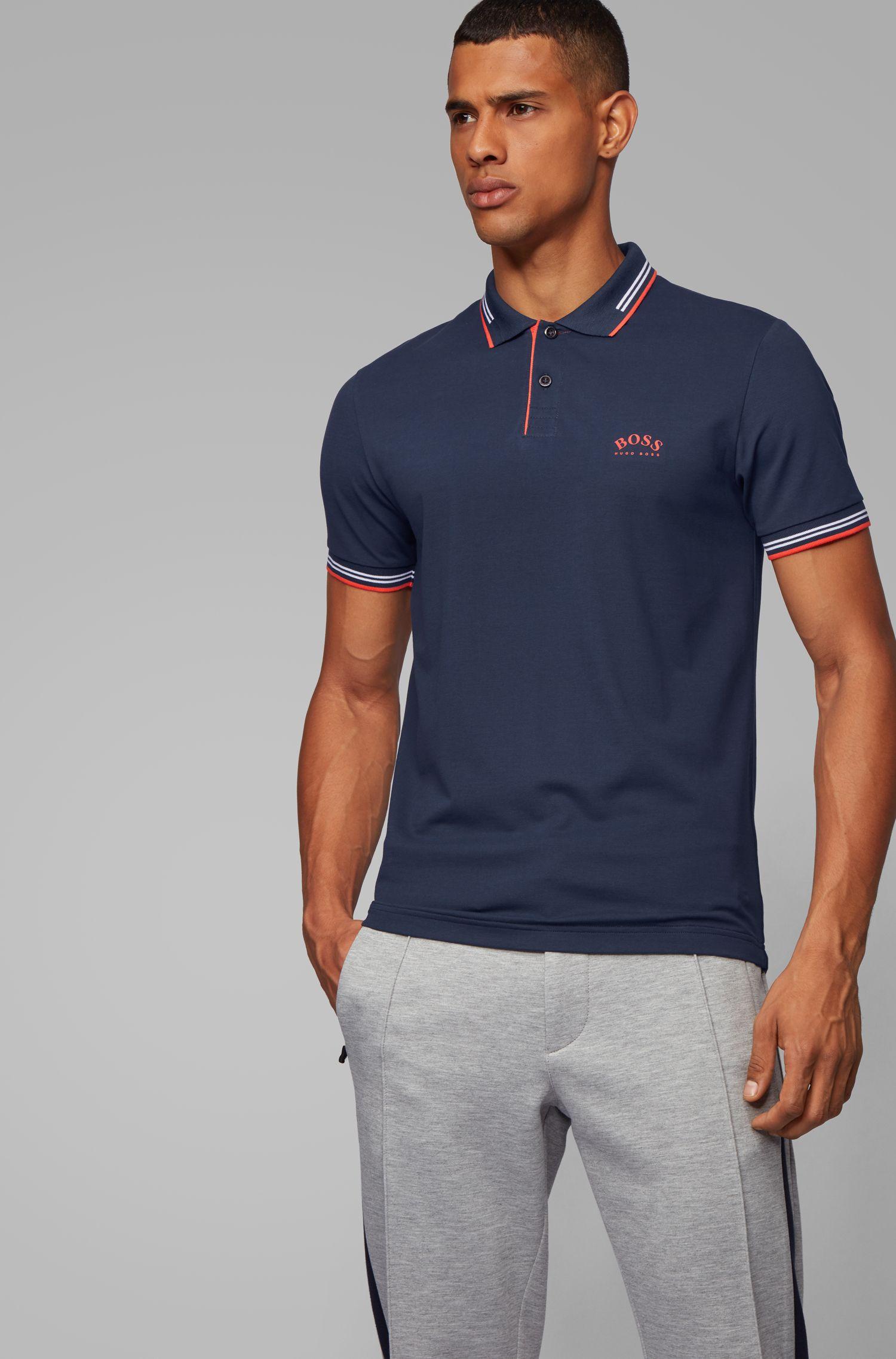 Boss Cotton Slim Fit Polo Shirt In Stretch Piqué With Curved Logo In