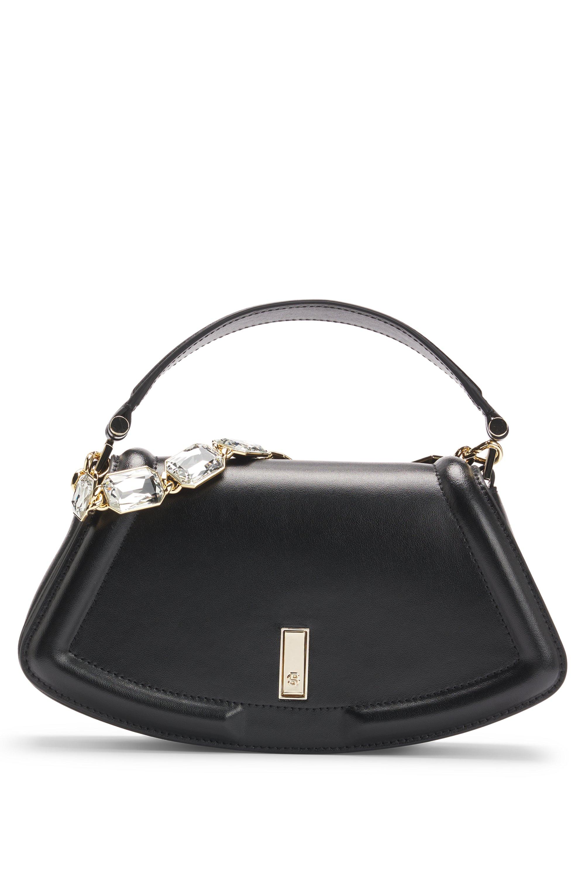 BOSS Ariell Shoulder Bag In Matte Leather With Gemstone Strap in Black ...