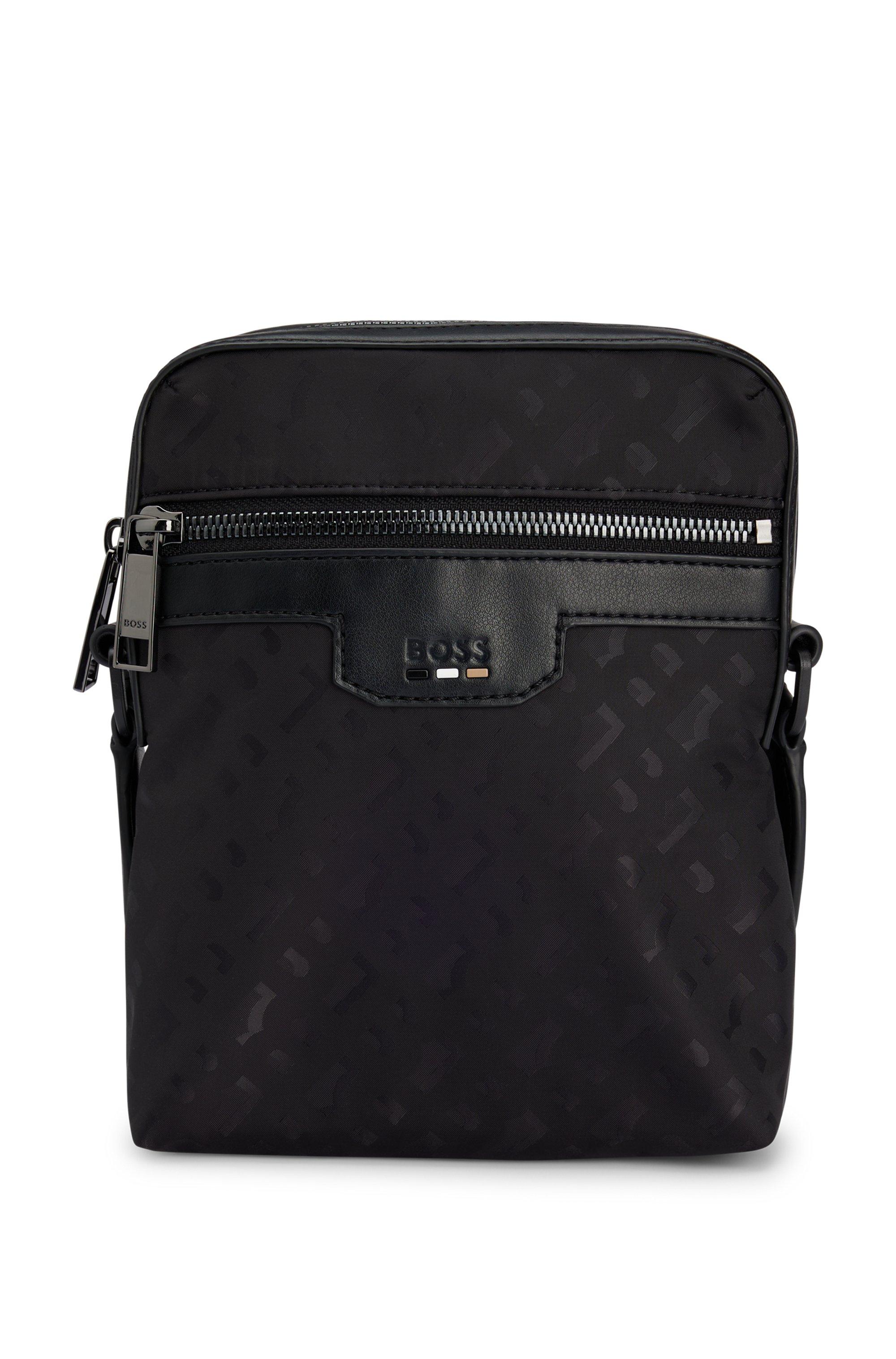 BOSS Monogram-jacquard Reporter Bag With Logo Detail in Black for Men ...