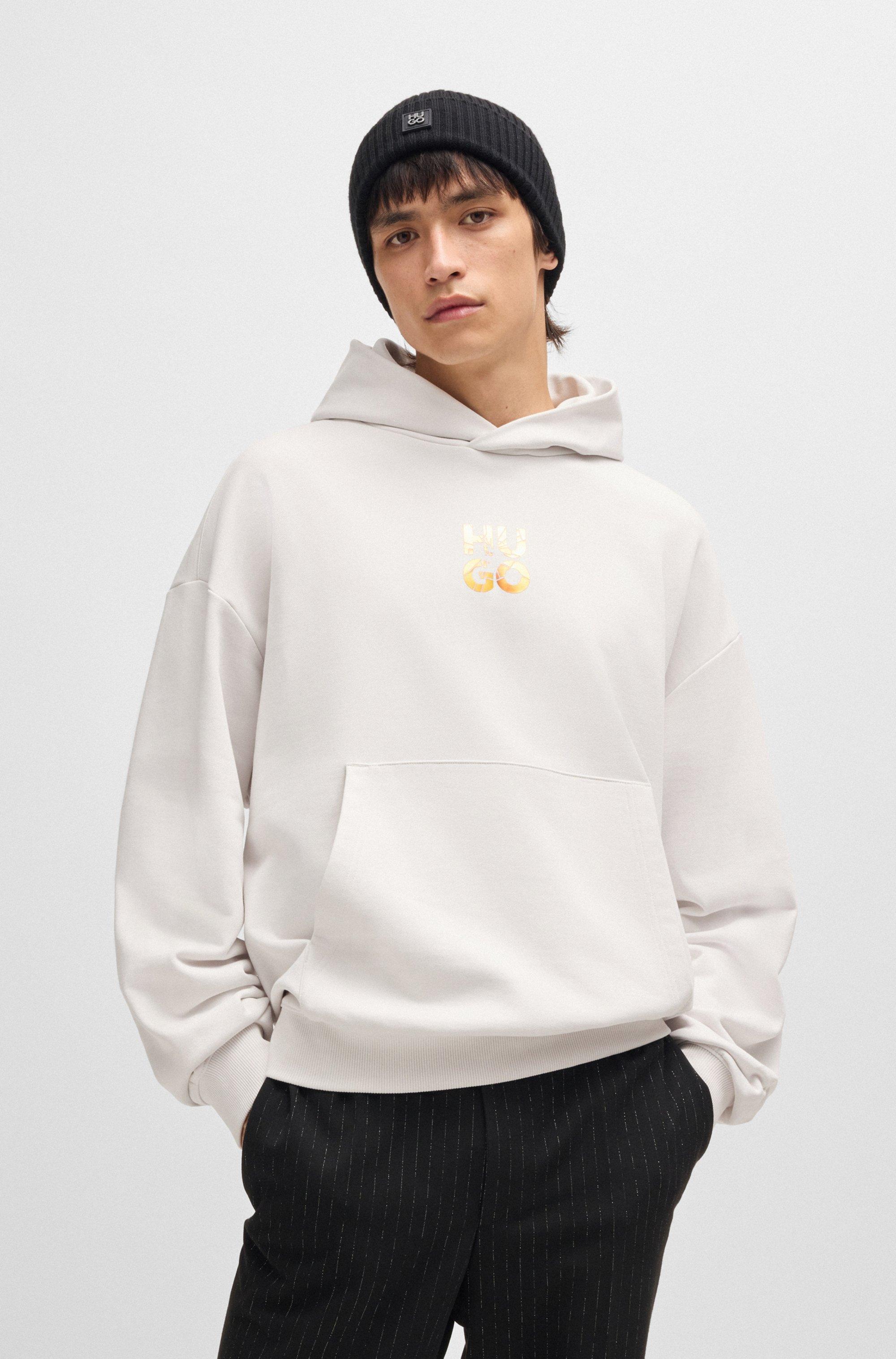 HUGO Cotton-terry Oversize-fit Hoodie With Stacked Logo in White for ...