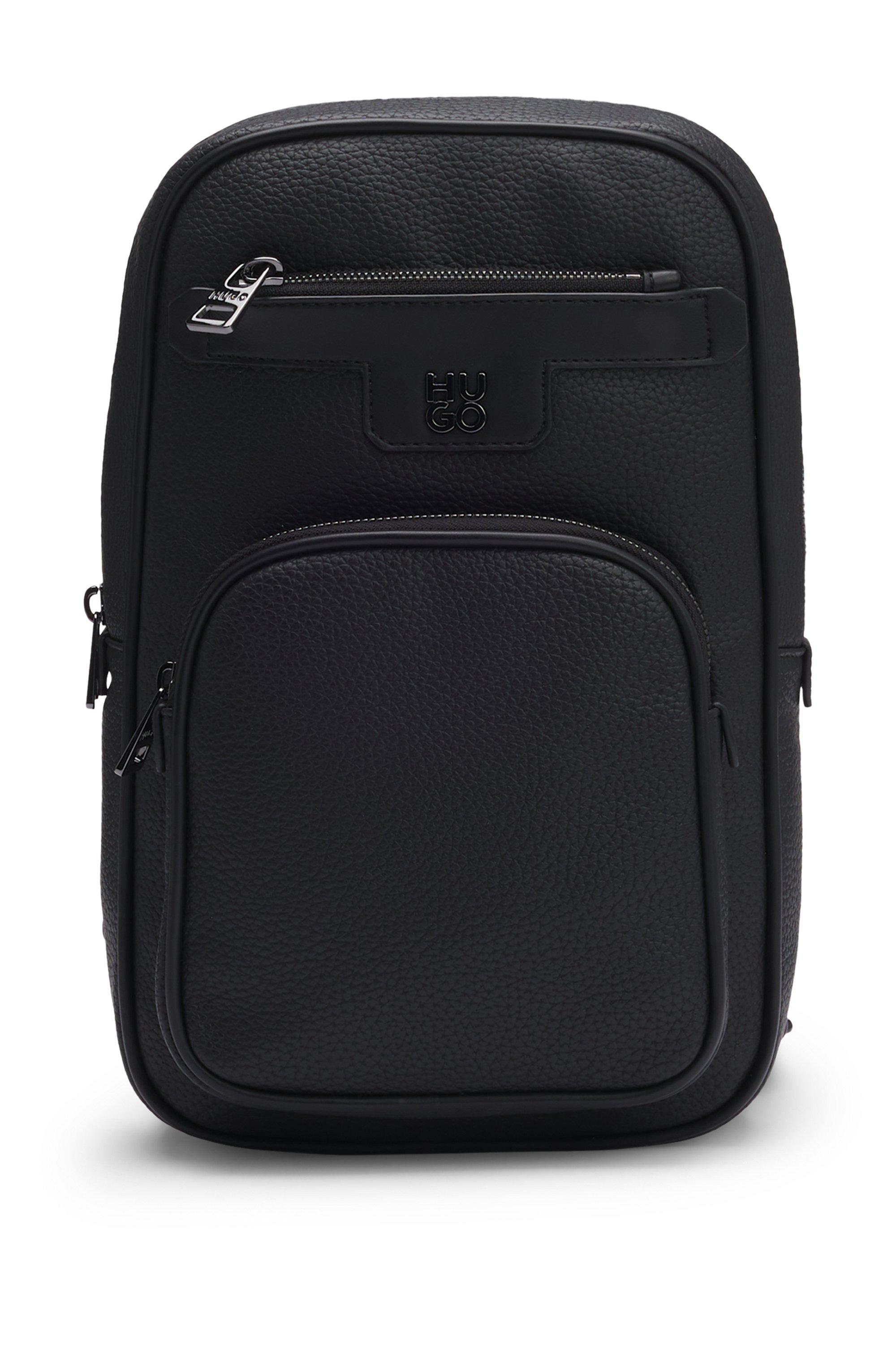 HUGO Grained Mono-Strap Backpack With Stacked Logo in Black for Men | Lyst