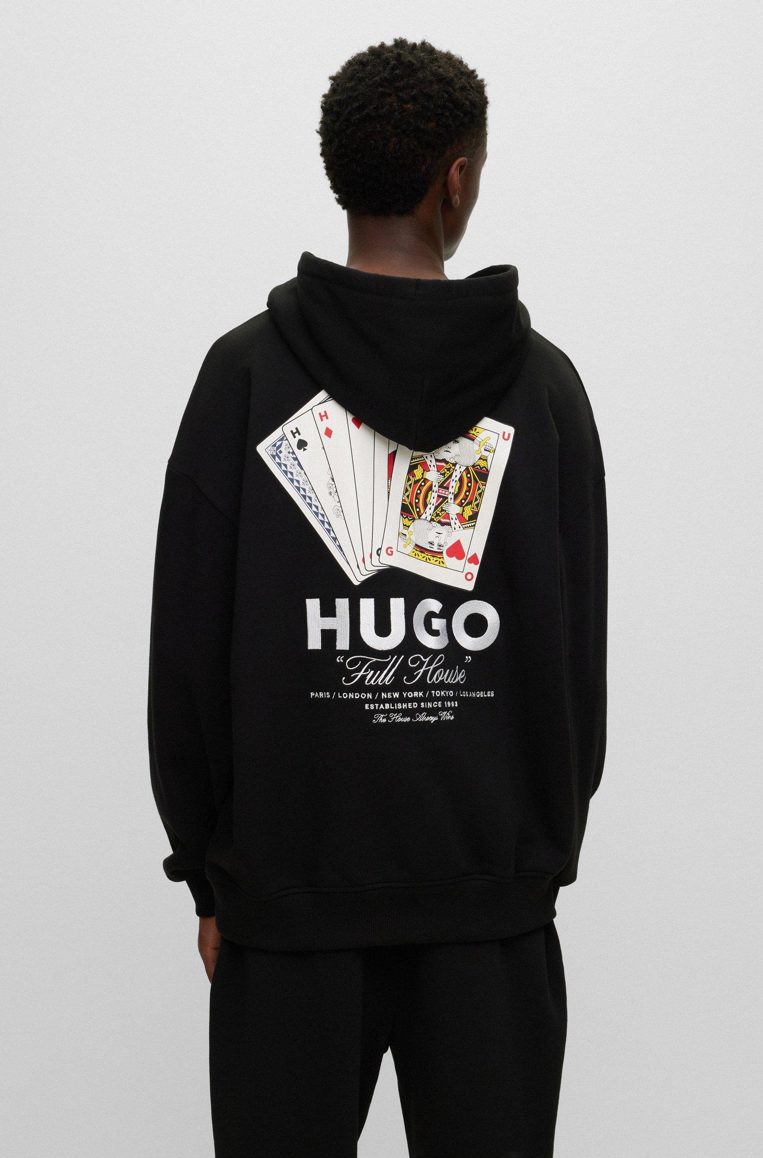 HUGO Oversized-fit Hoodie With Playing-card Artwork in Black for Men ...