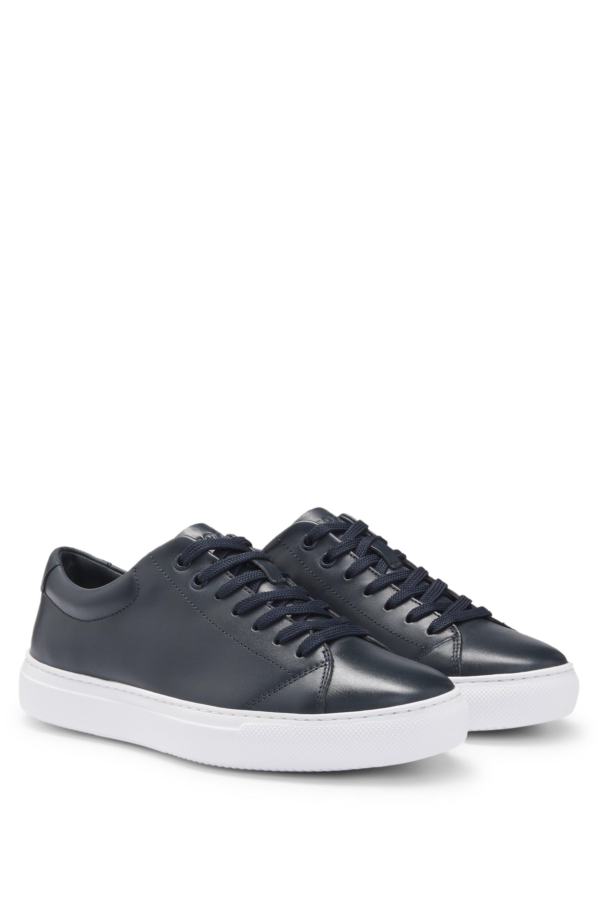 BOSS Nappa-leather Trainers With Branded Counter in Blue for Men | Lyst