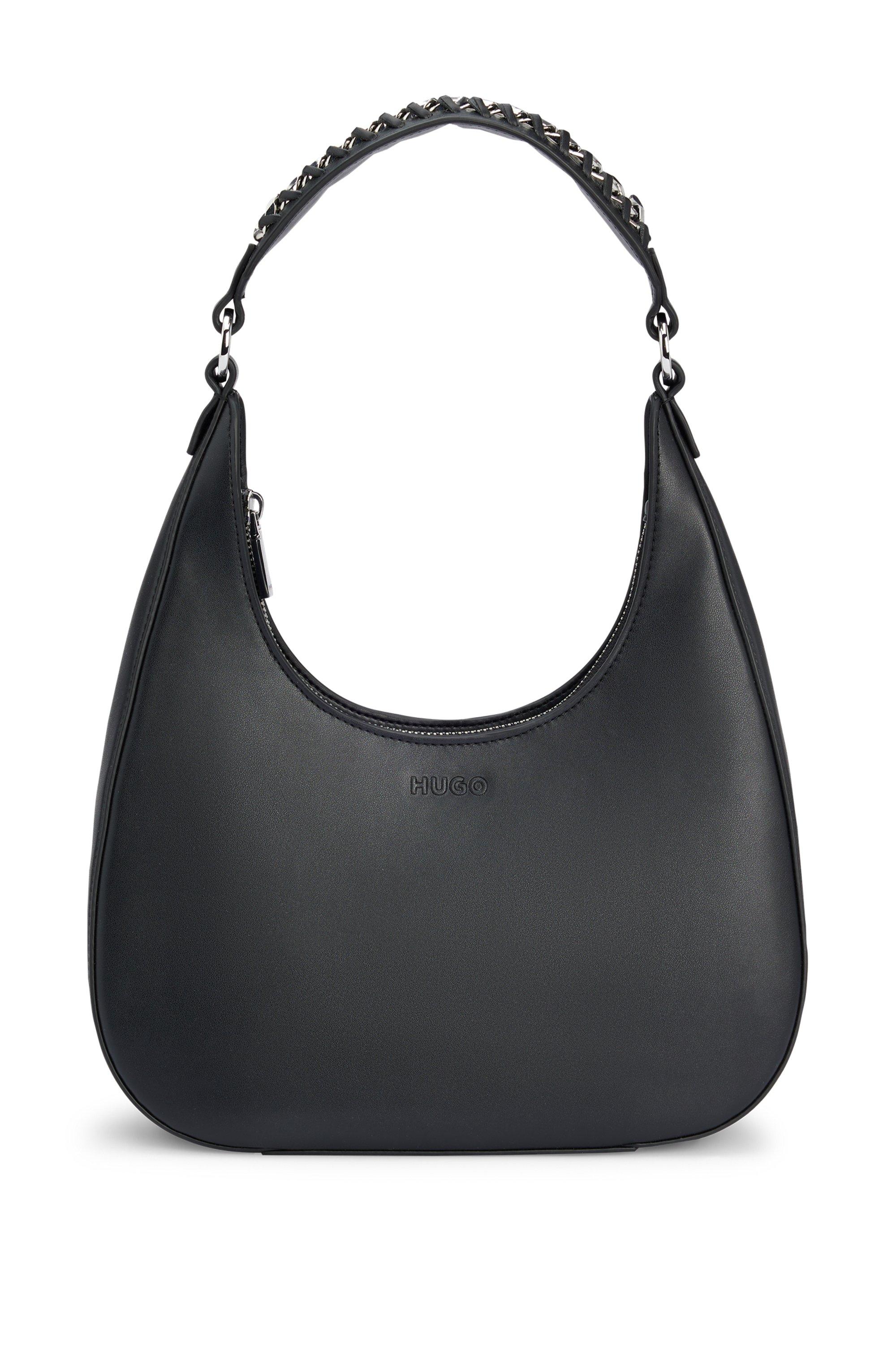 HUGO Hobo Bag In Faux Leather With Chain-trimmed Strap in Black | Lyst