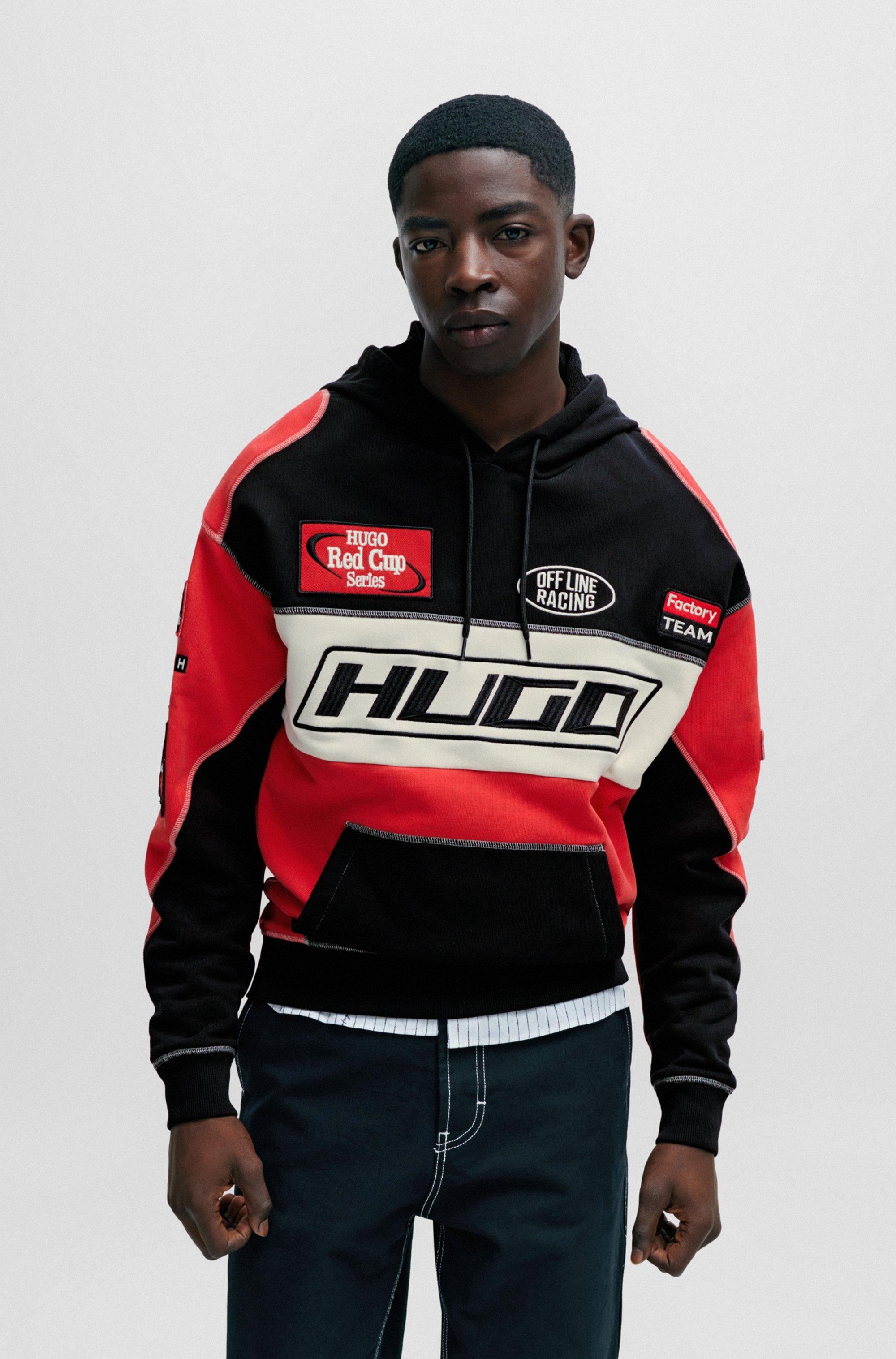 HUGO Colour-blocked Hoodie In Cotton With Racing-inspired Details for ...