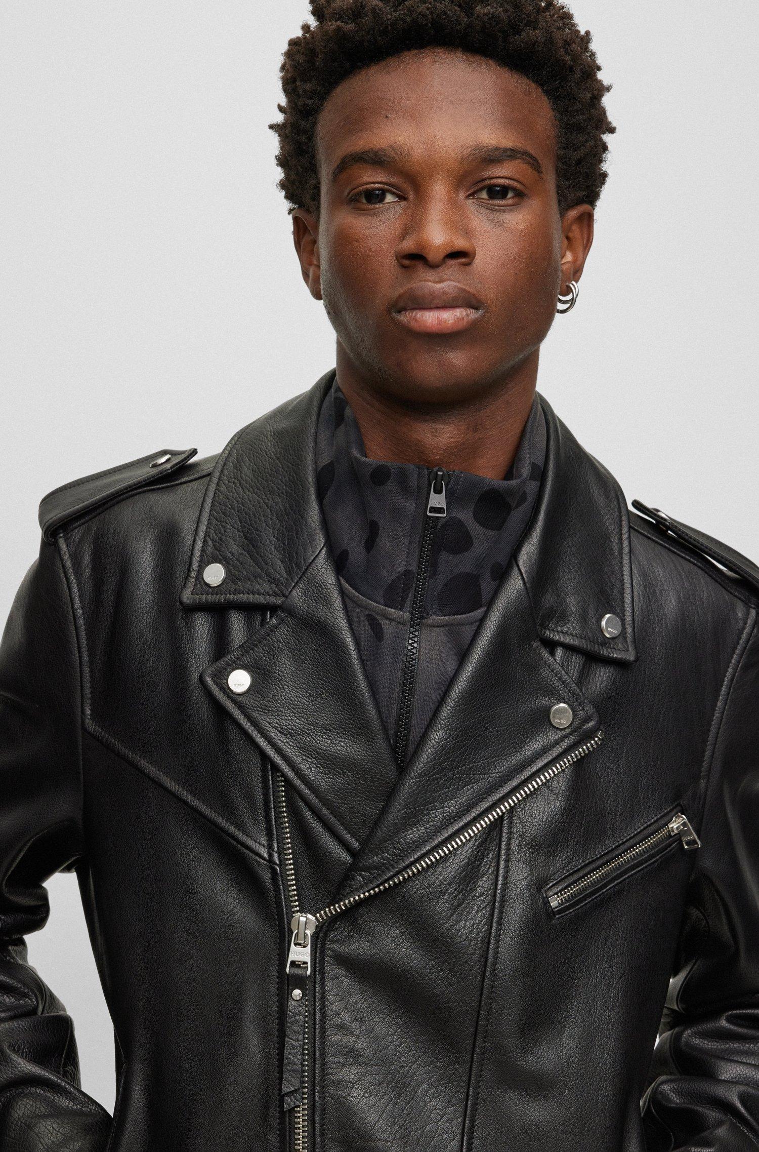 Hugo boss slim fit leather jacket store