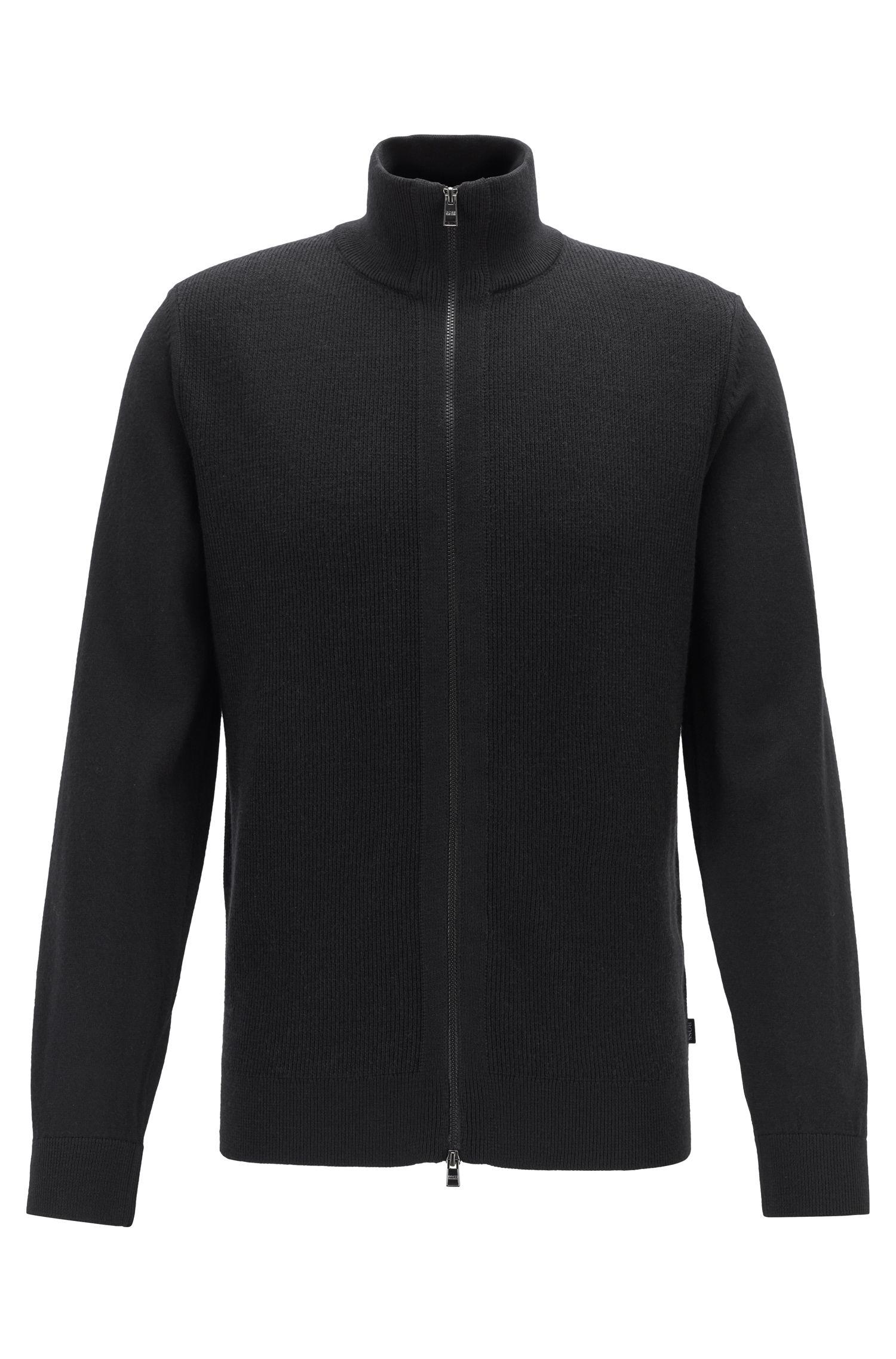 BOSS Regular-fit Virgin-wool Cardigan With Structured Panel in Black ...