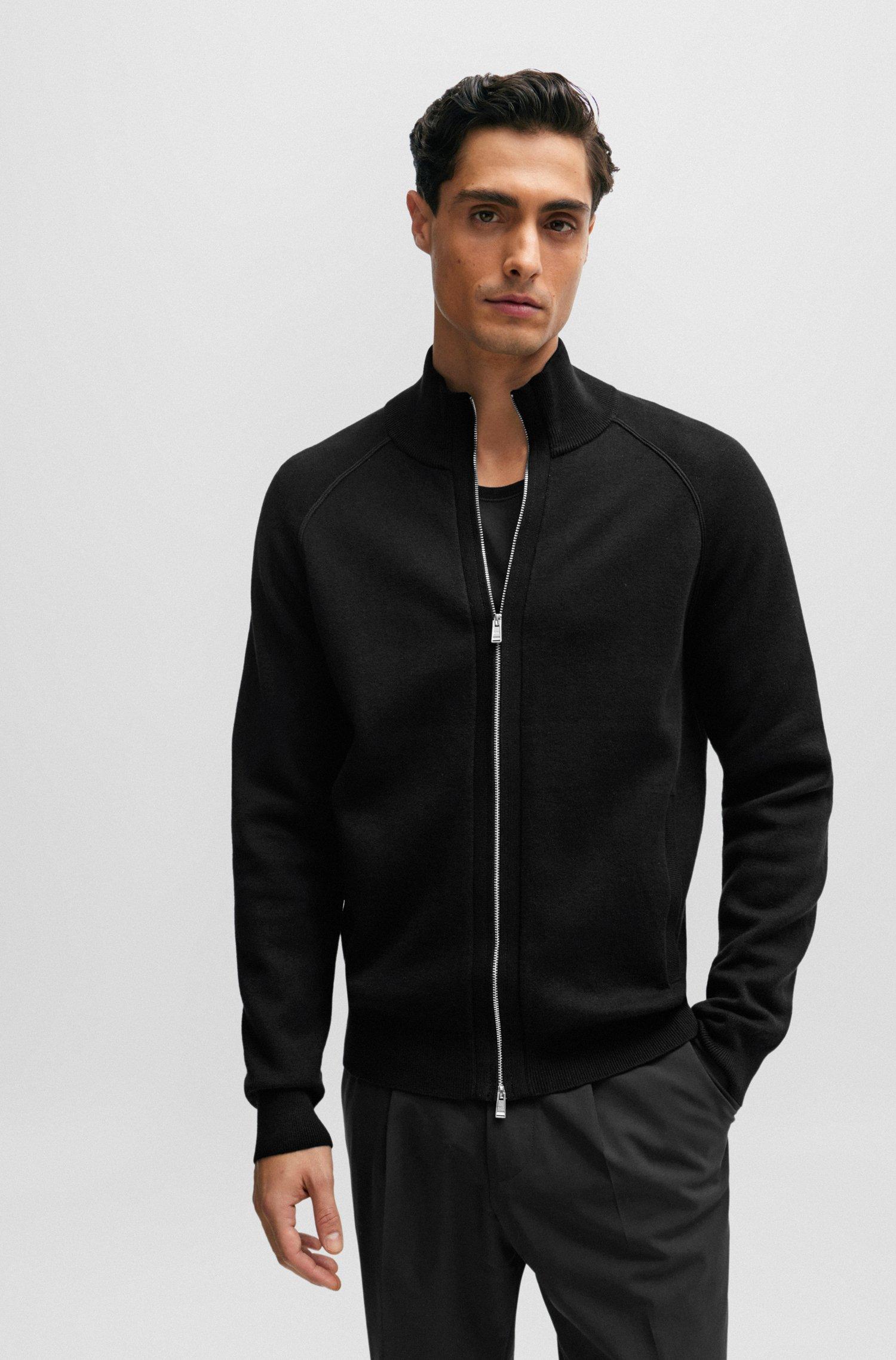 BOSS Zip-up Cardigan In Cotton And Virgin Wool in Black for Men | Lyst ...