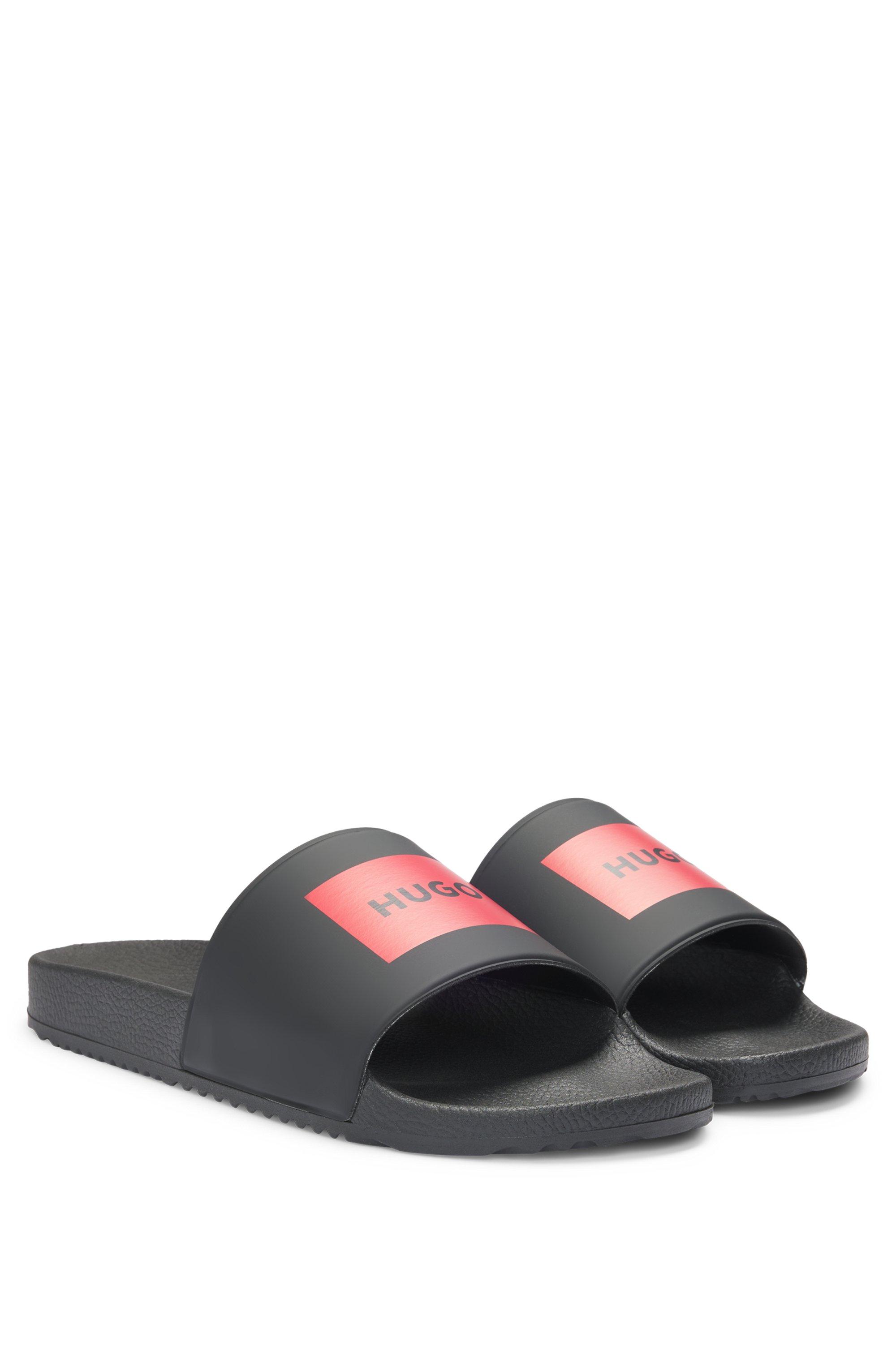 HUGO Italian-made Slides With Logo Label in Black for Men | Lyst