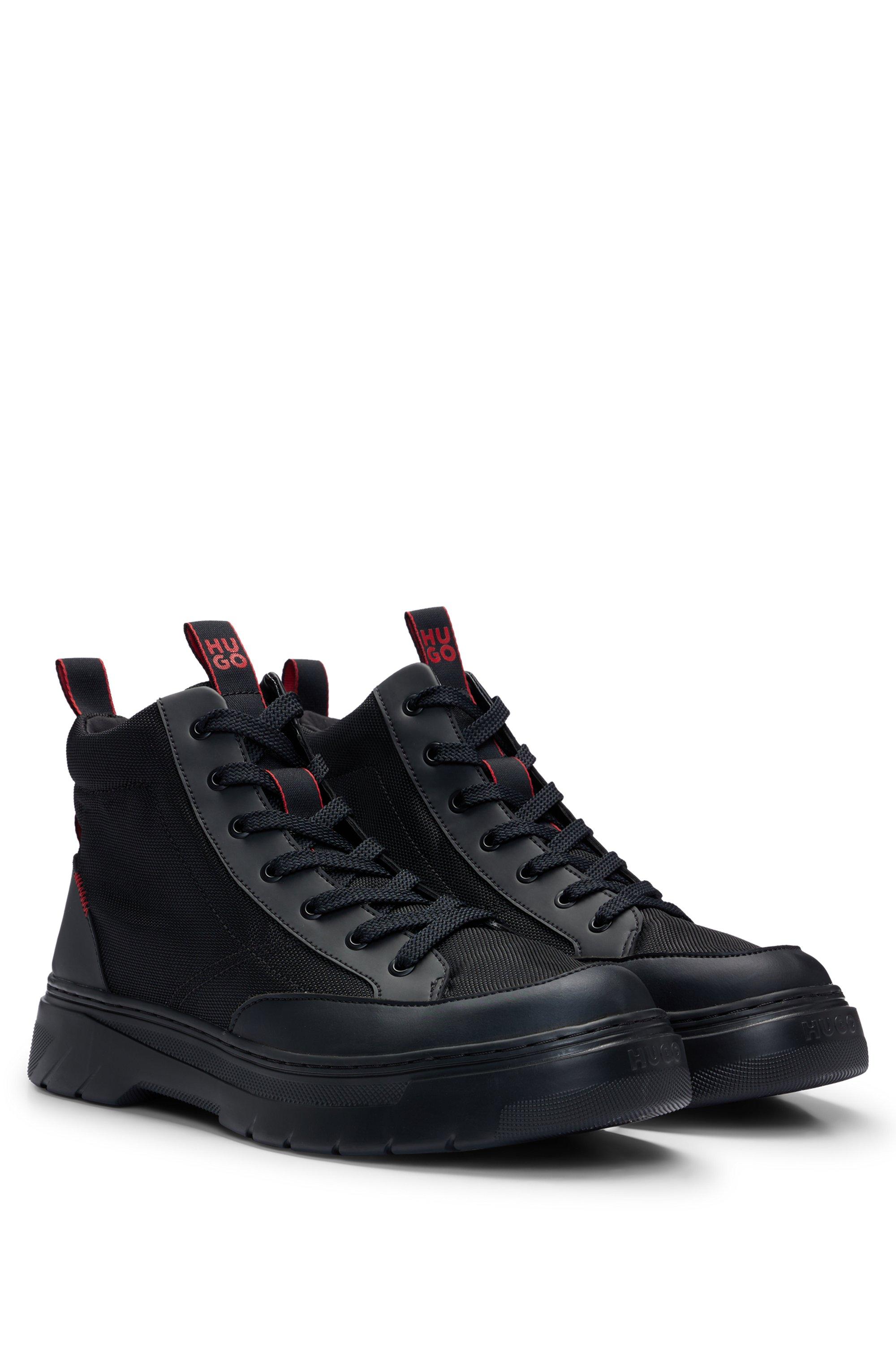 HUGO Mixed-Material High-Top Trainers With Details in Black for Men | Lyst