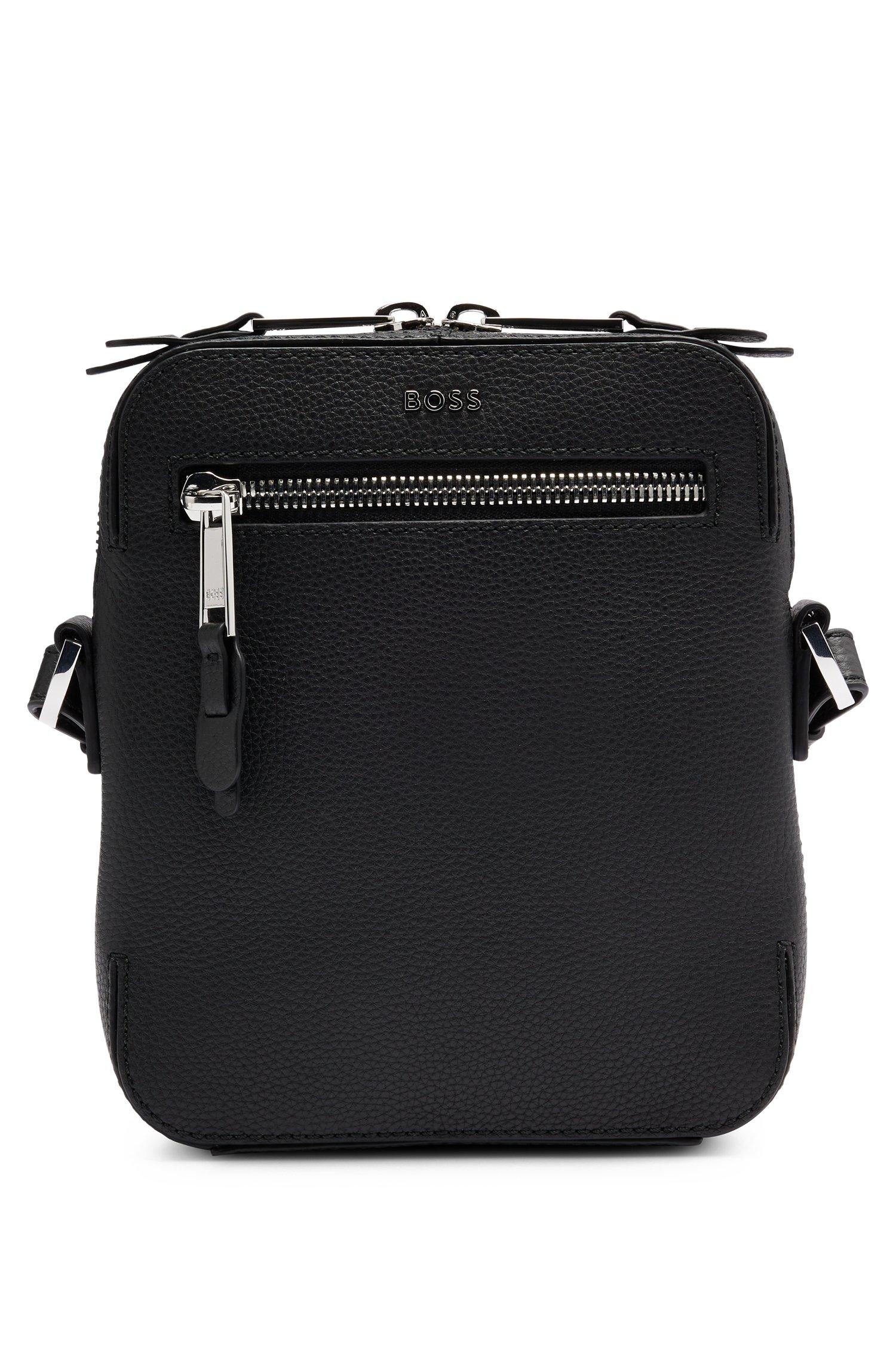 BOSS Grained-leather Reporter Bag With Logo Lettering in Black for Men ...