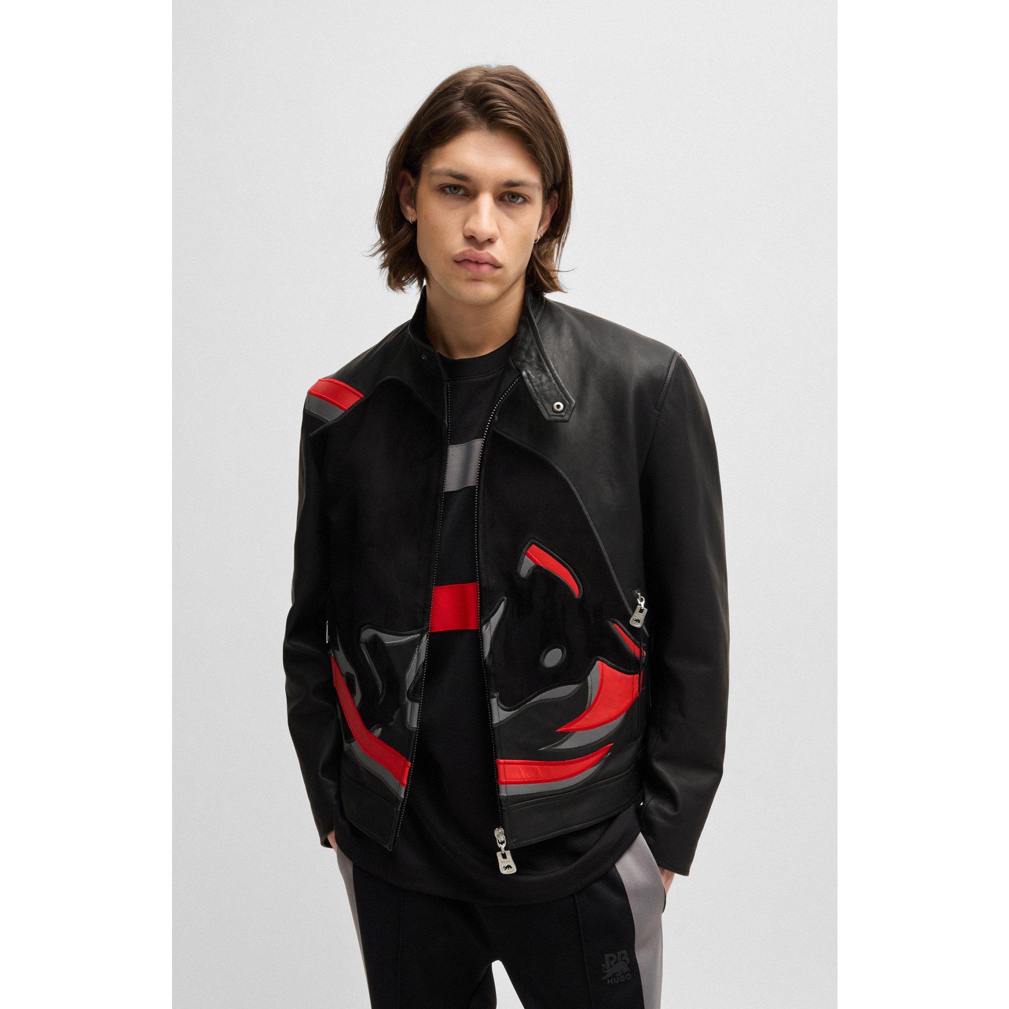 HUGO X Rb Slim-Fit Leather Jacket With Signature Bull Motif in Black ...