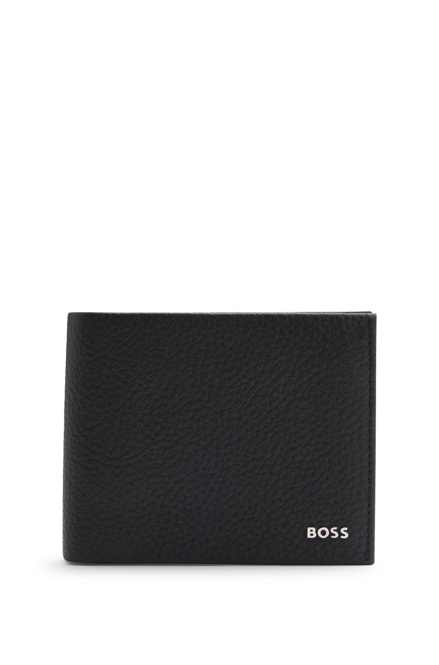 BOSS Grained-leather Trifold Wallet With Logo Lettering in Black for ...