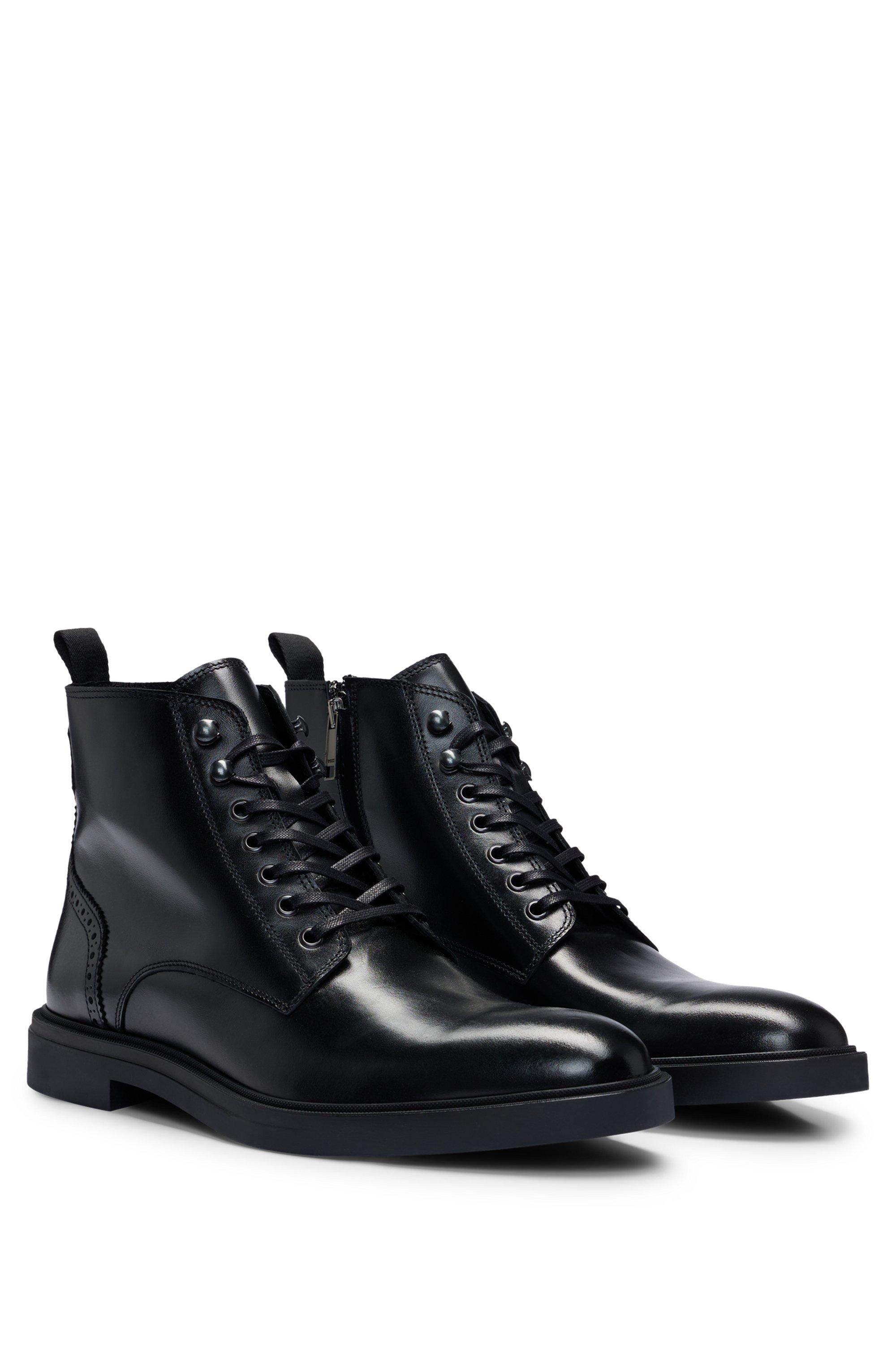BOSS Polished-leather Half Boots With Brogue Details in Black for Men ...