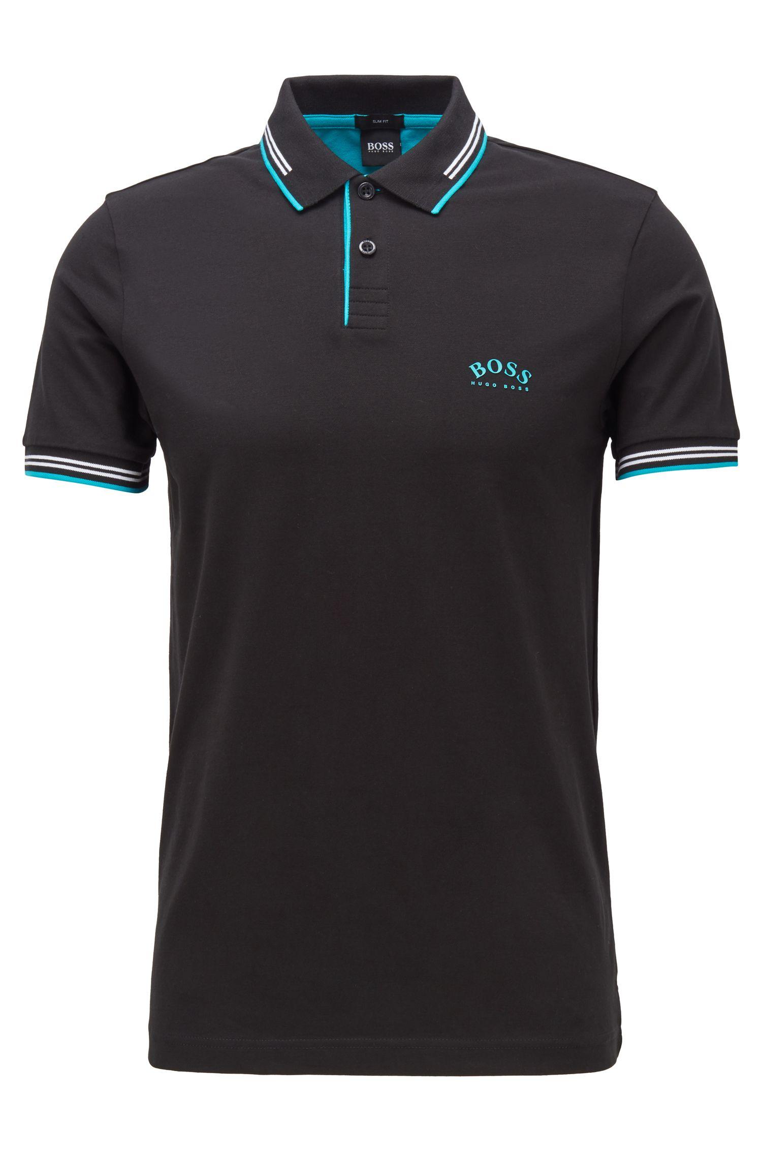 Boss Cotton Slim Fit Polo Shirt In Stretch Piqué With Curved Logo In