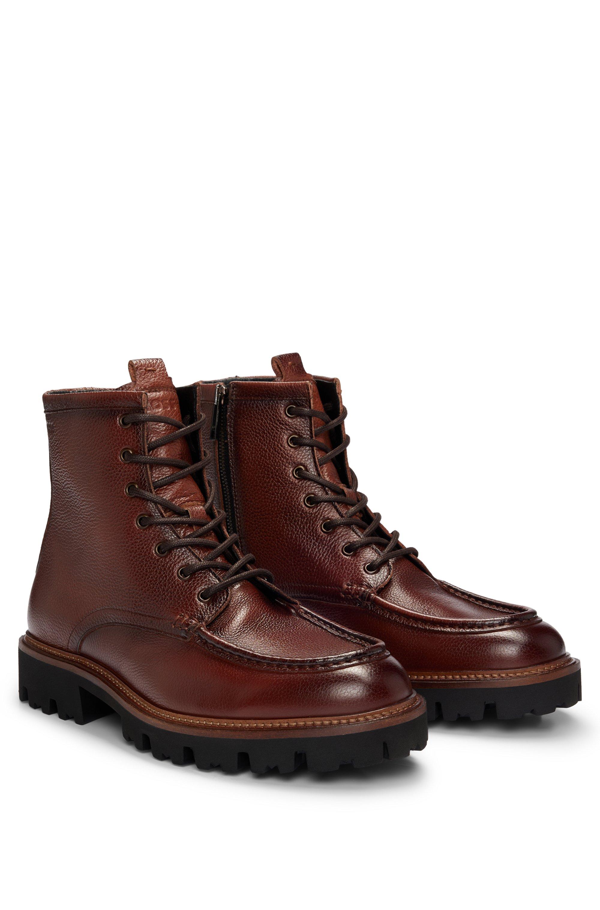 BOSS Grained-leather Half Boots With Apron Toe in Brown for Men | Lyst