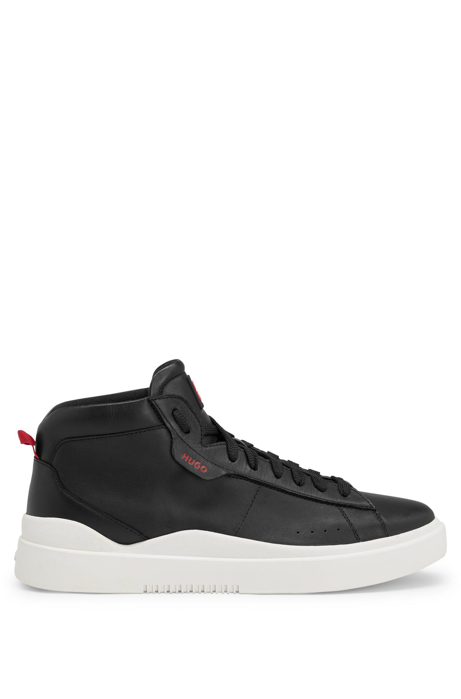 HUGO High-top Trainers In Leather With Stacked Logo in Black for Men ...