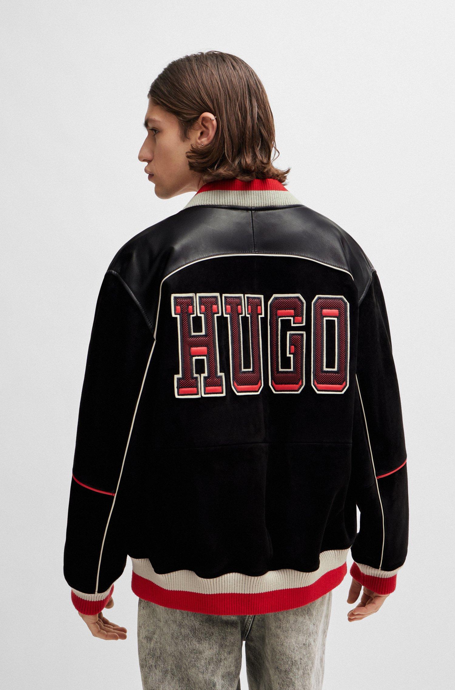 HUGO Relaxed-fit Bomber Jacket With Sporty Logos in Black for Men ...
