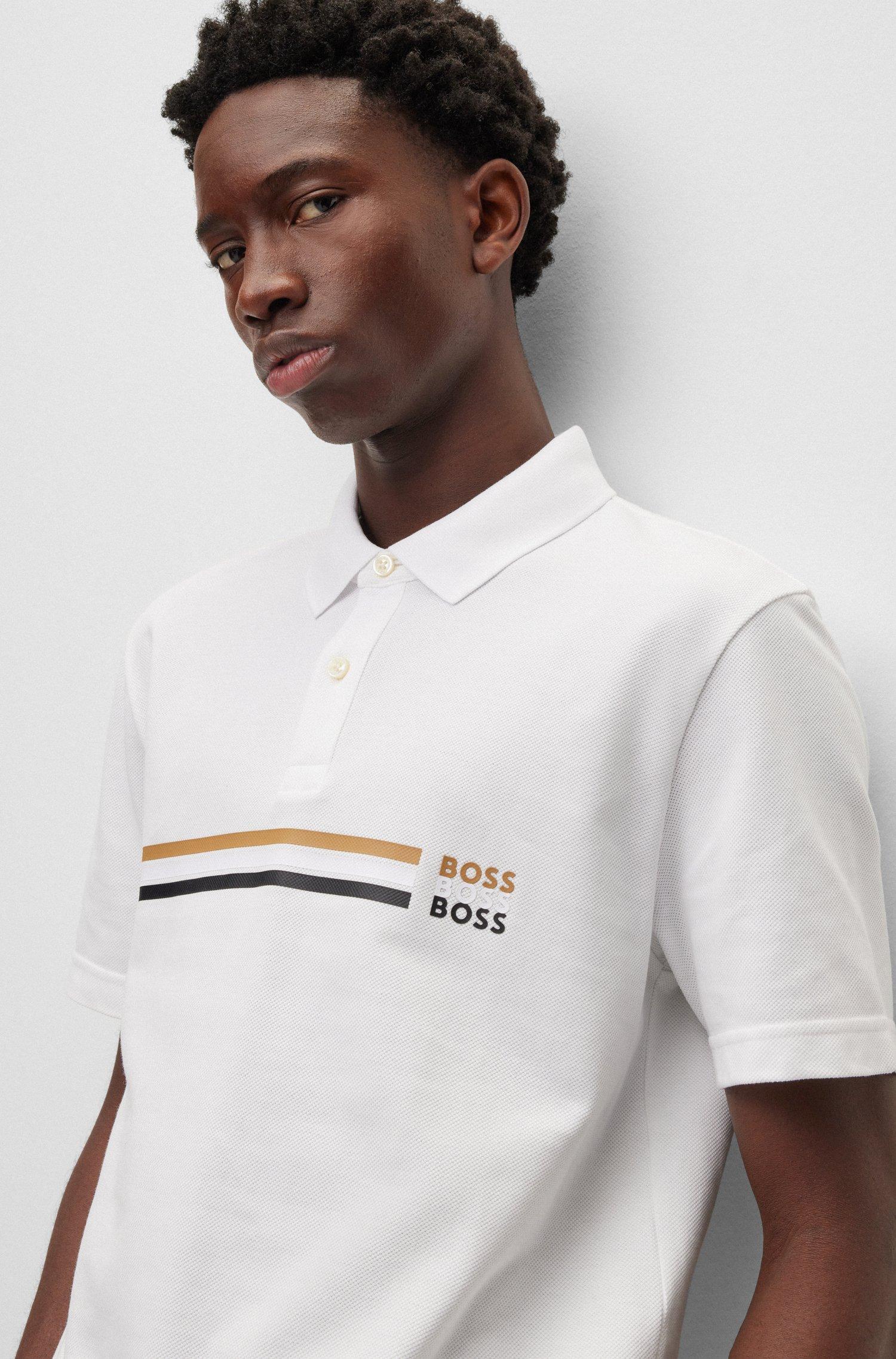 BOSS Mercerised cotton Polo Shirt With Signature Stripe And Logos in White for Men Lyst UK