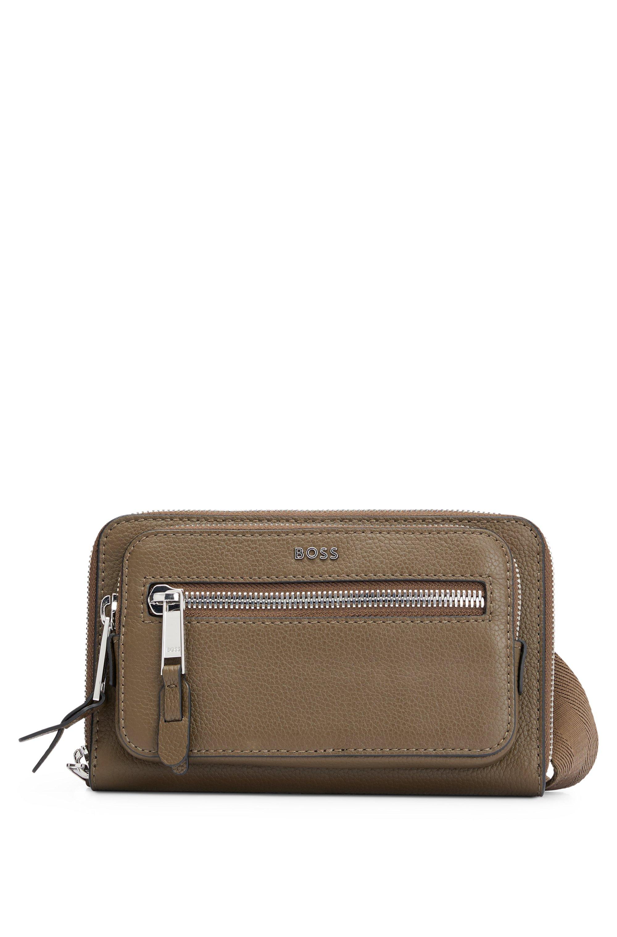 BOSS Crossbody Bag In Grained Leather With Logo Lettering in Brown for ...