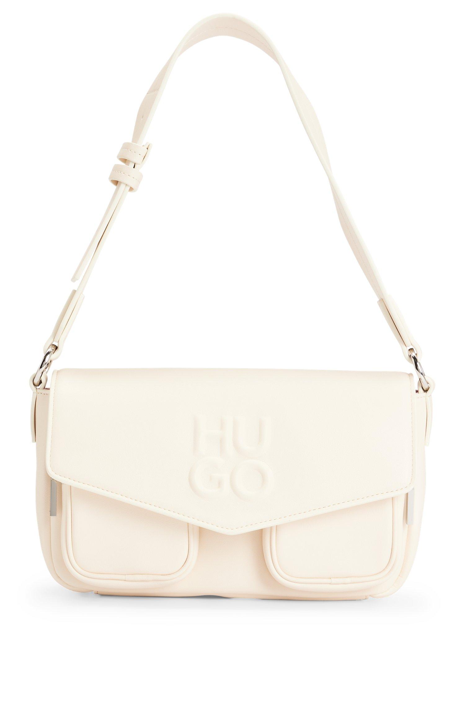 HUGO Faux-leather Shoulder Bag With Debossed Stacked Logo in White ...