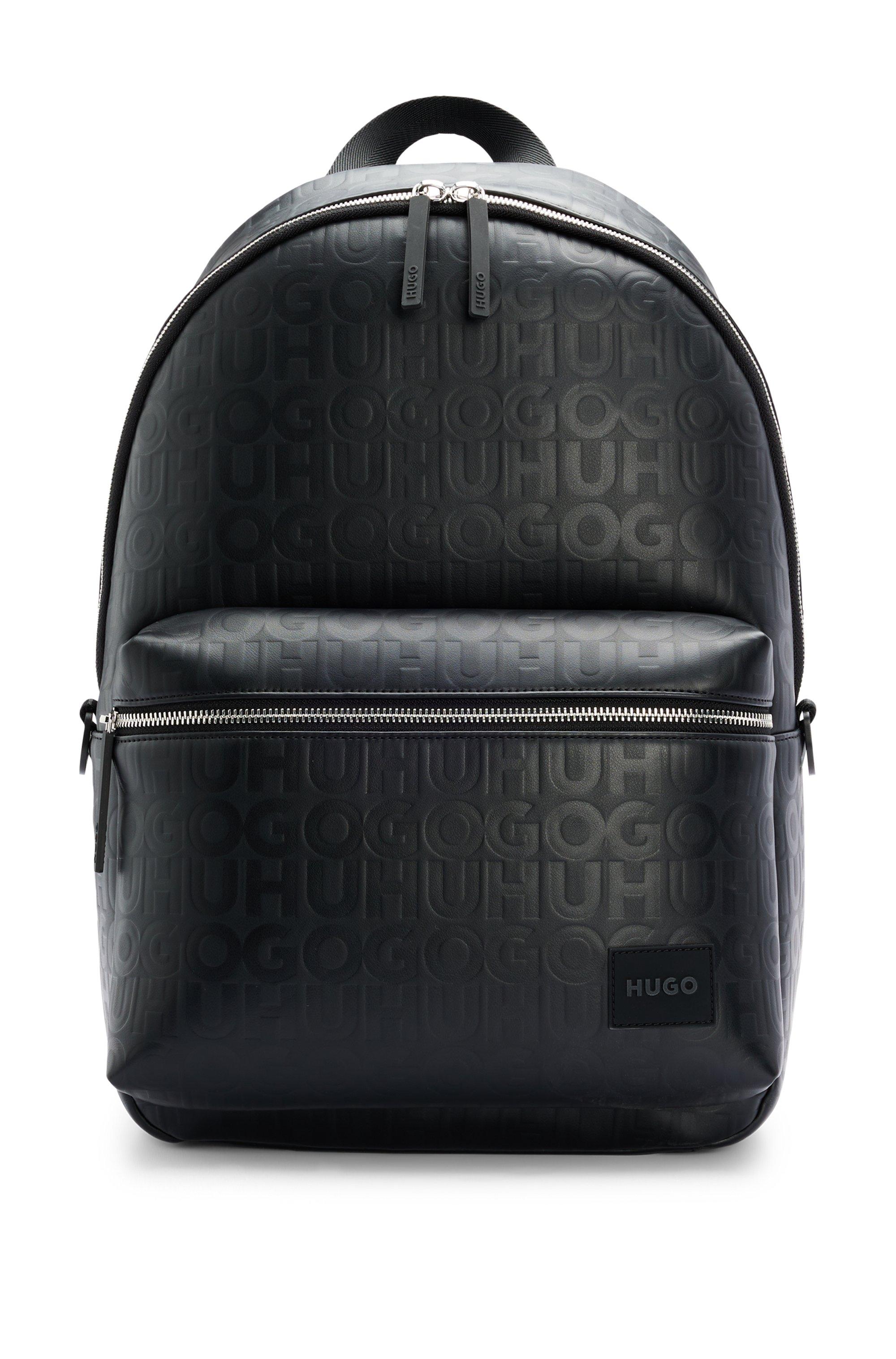 HUGO Faux-leather Backpack With Repeat-logo Motif in Black for Men | Lyst