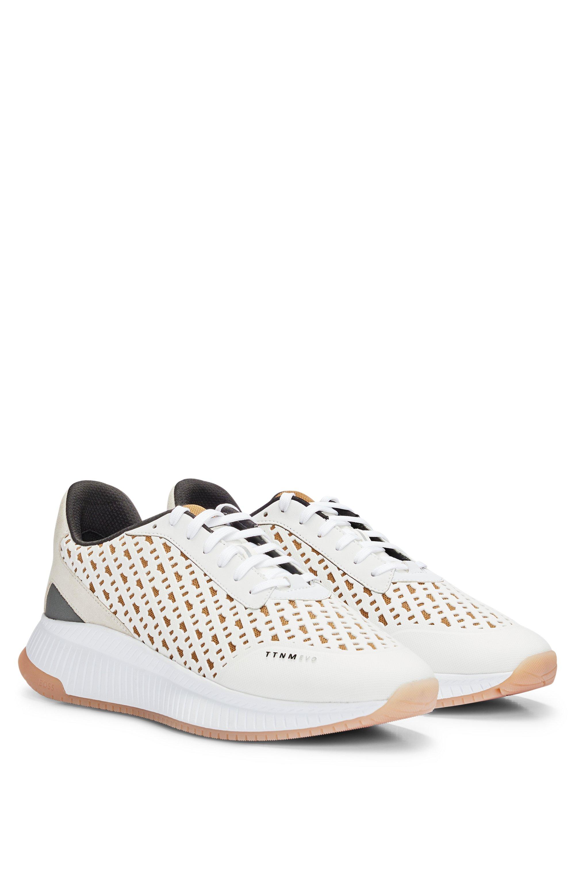 BOSS Ttnm Evo Monogram-mesh Lace-up Trainers With Suede Trims in White ...