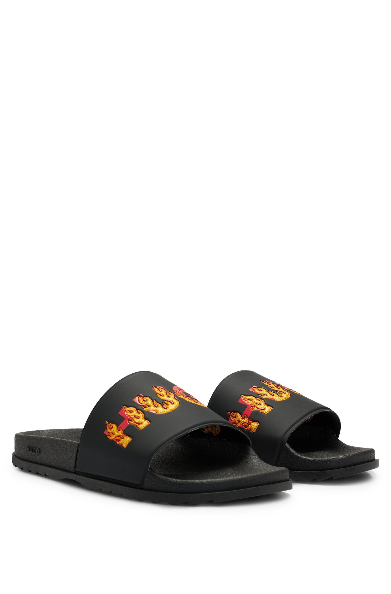 HUGO Slides With Embroidered Flame Logo in Black for Men | Lyst Canada
