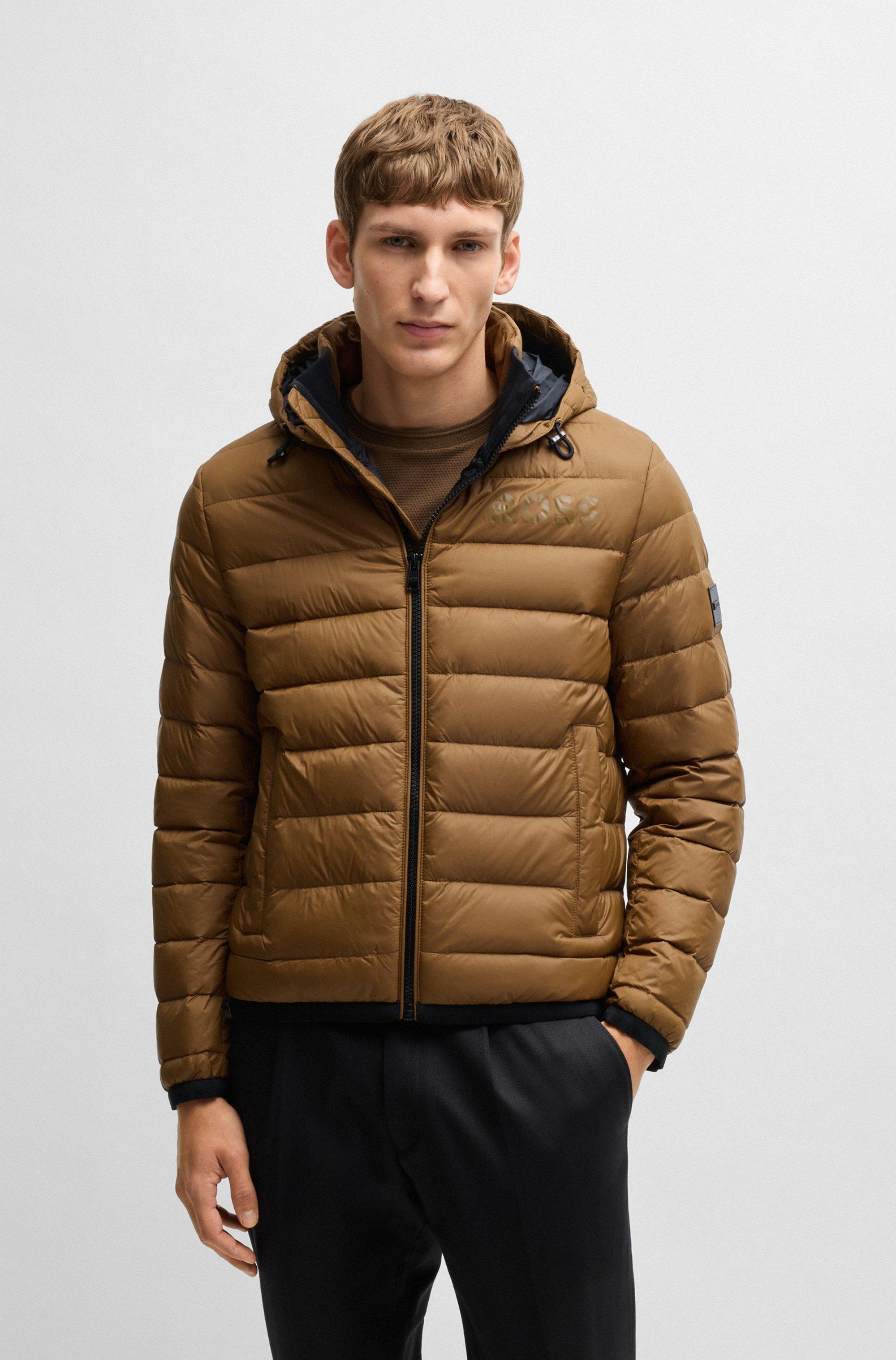 BOSS Water-repellent Down Jacket With Tonal Logo in Brown for Men | Lyst