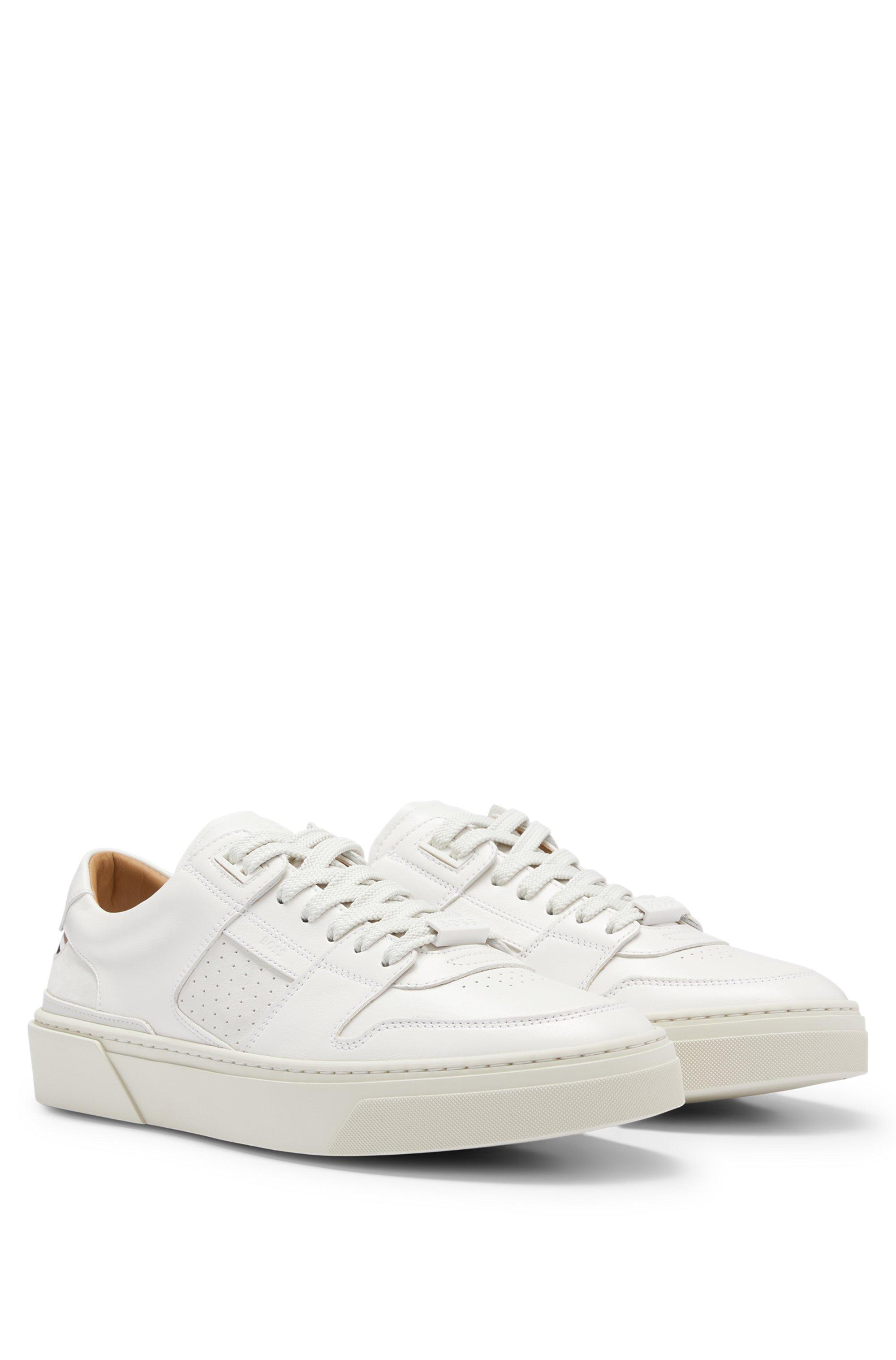 BOSS Signature-stripe Low-profile Trainers In Leather in White for Men ...
