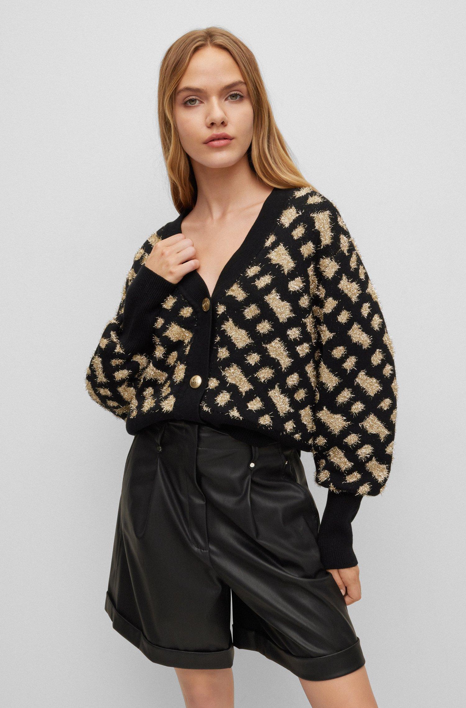 BOSS Monogram-pattern V-neck Cardigan In A Cotton Blend in Black | Lyst UK