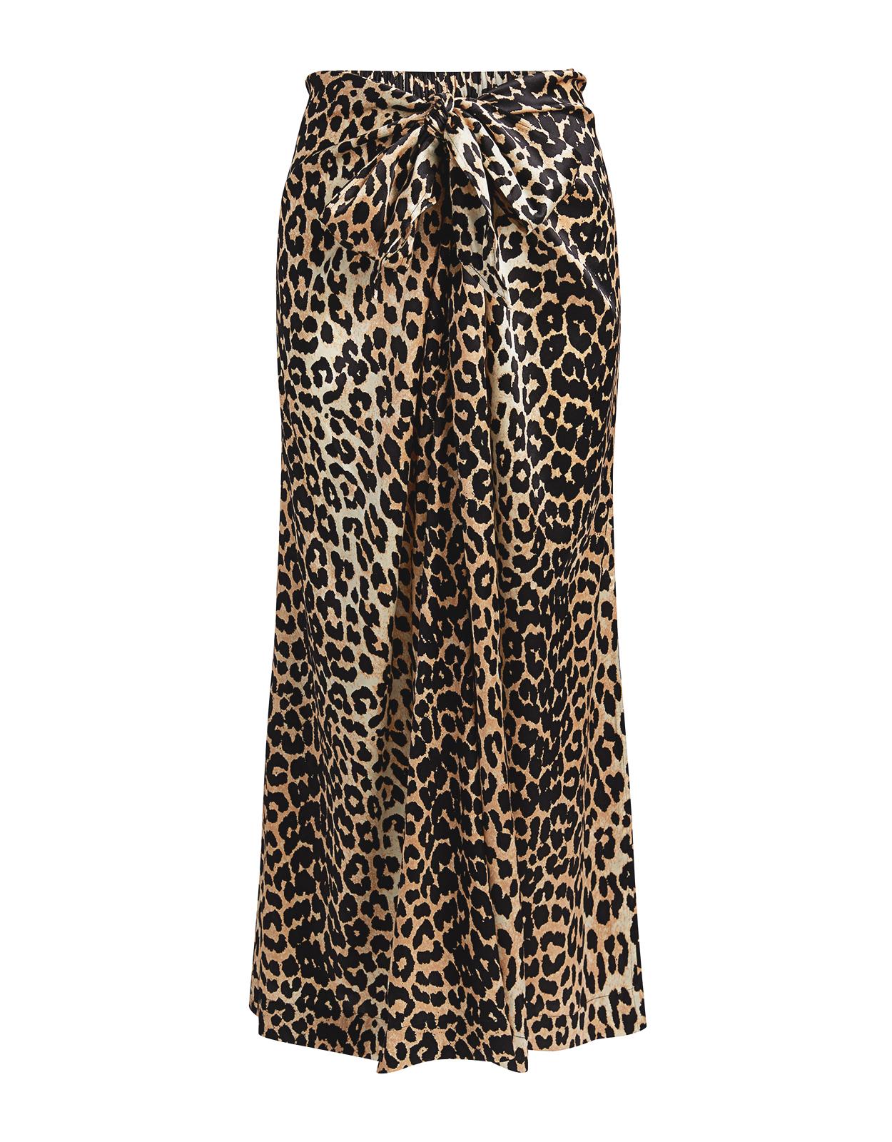 Ganni Leopard Print Silk Blend Satin Midi Skirt Lyst
