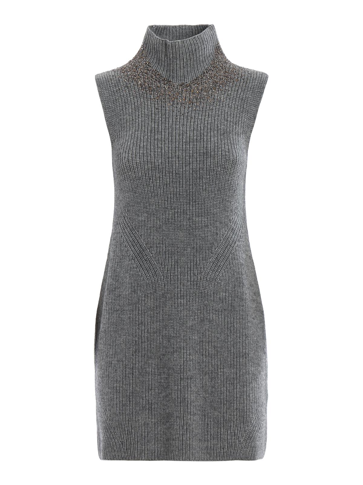 Ermanno Scervino Knitted Wool Mini Dress in Grey (Gray) - Lyst
