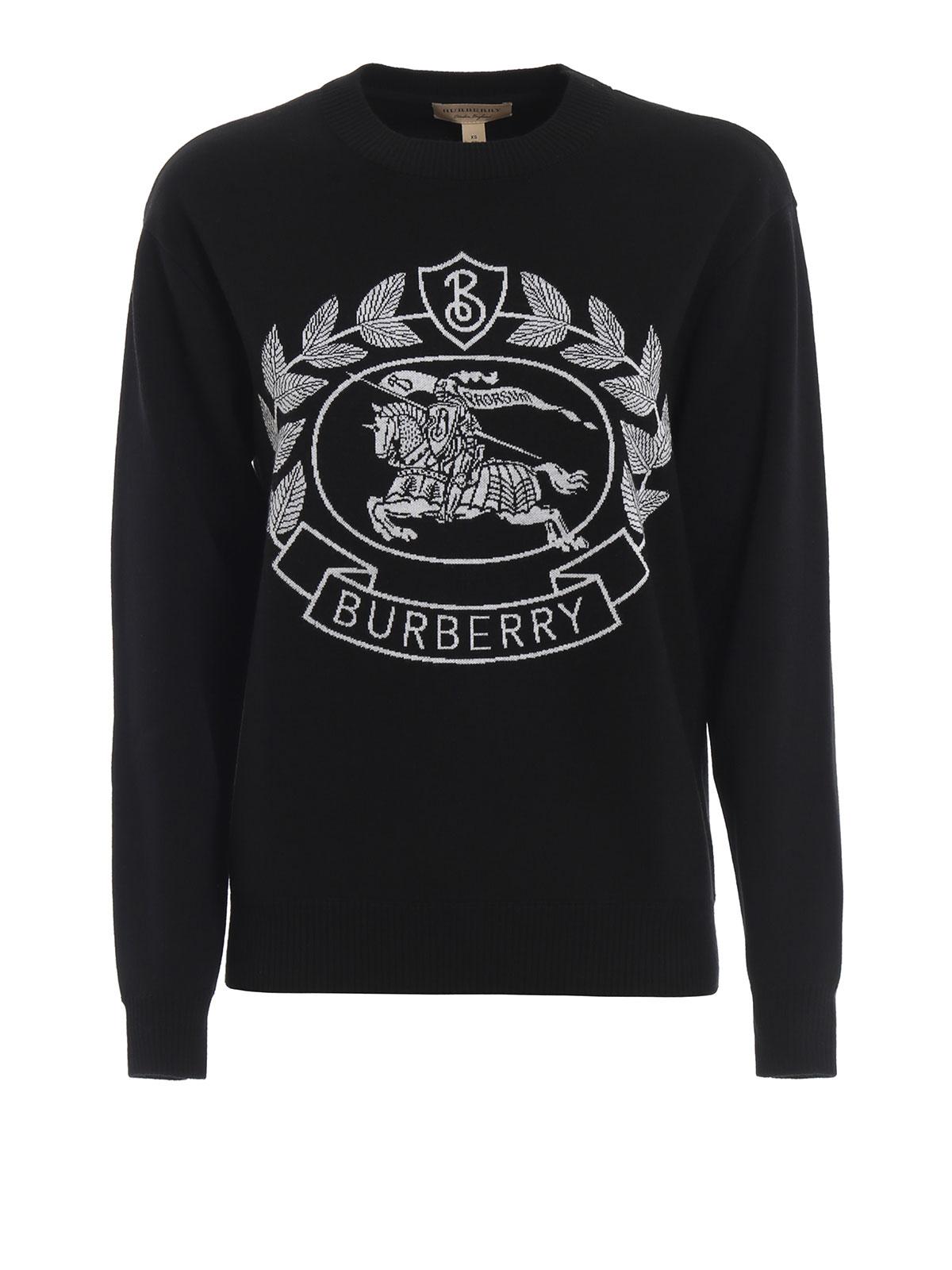 Burberry Black Logo Embroidery Cotton Blend Crew Neck - Lyst