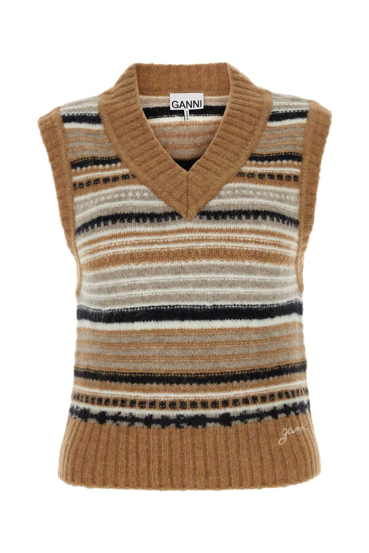 Ganni Embroidered Stretch Wool Blend Vest in Gray | Lyst