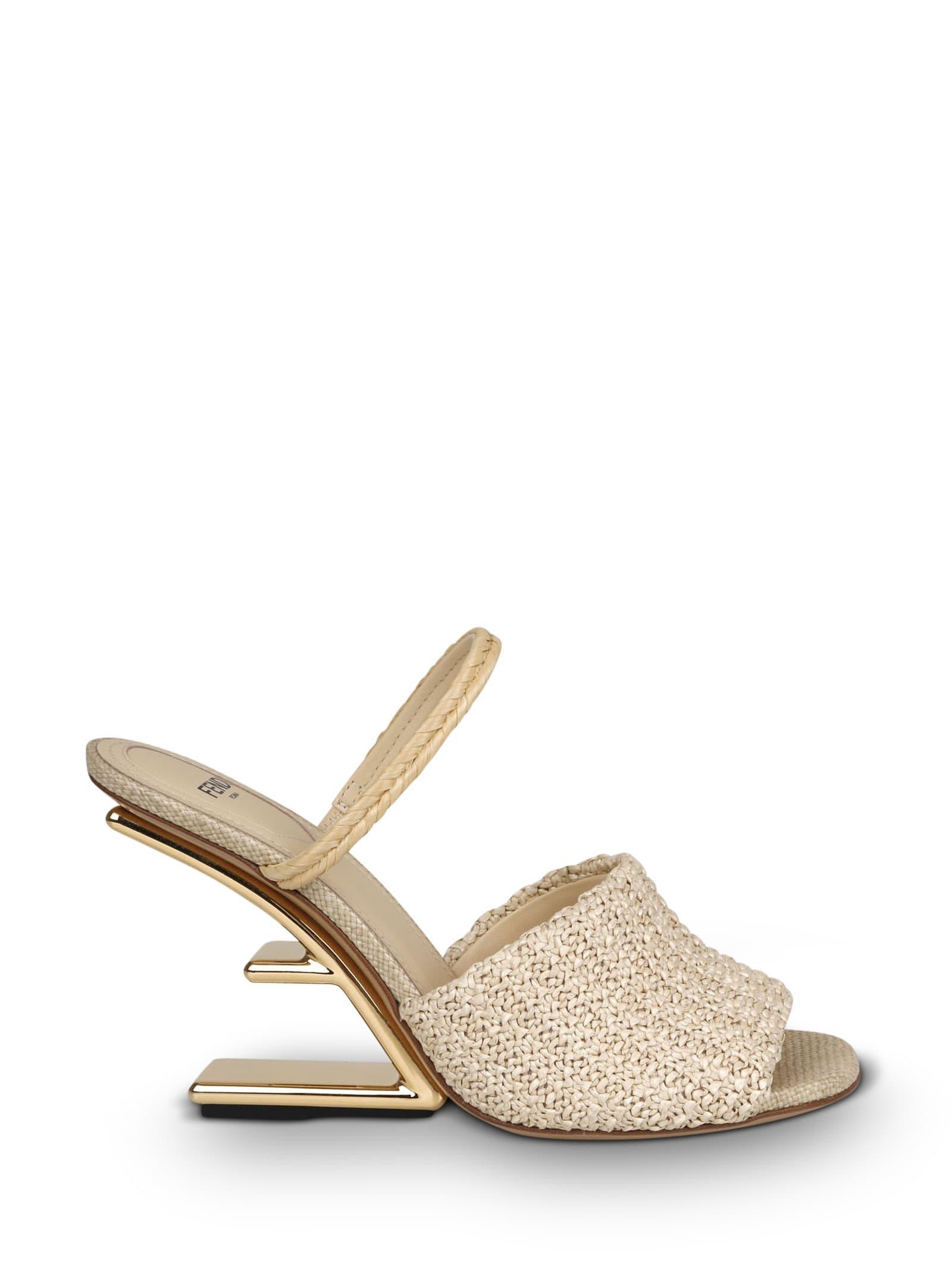 Fendi Raffia High-heeled Sandals in Natural | Lyst
