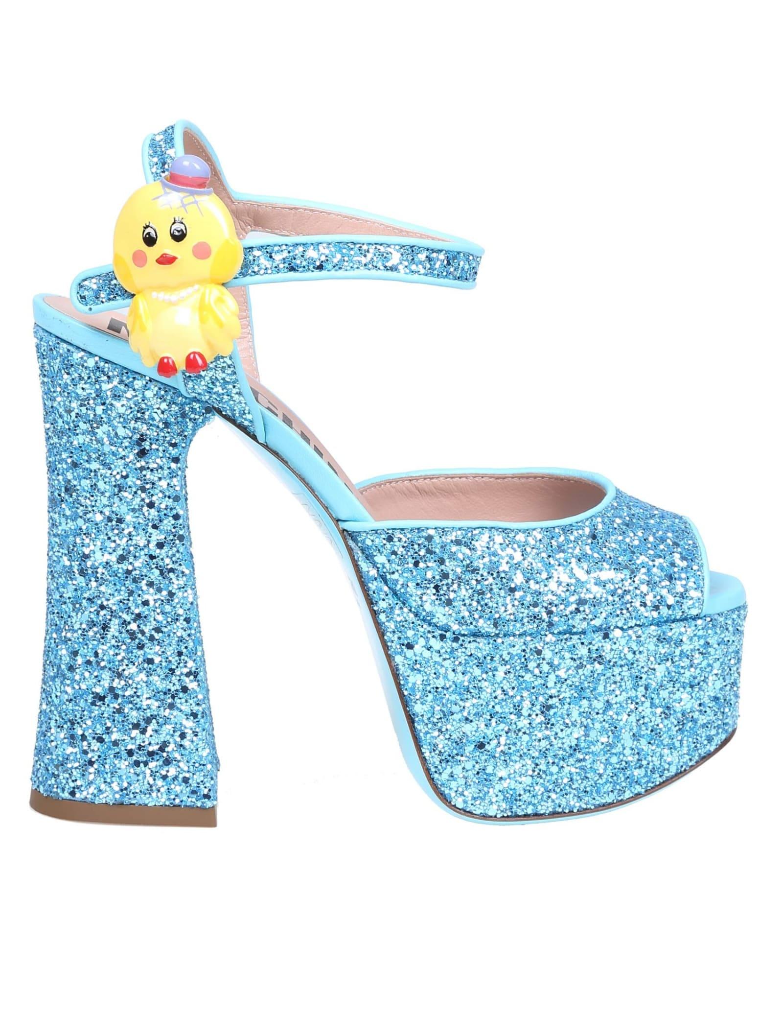 Blue Glitter Platform Pumps