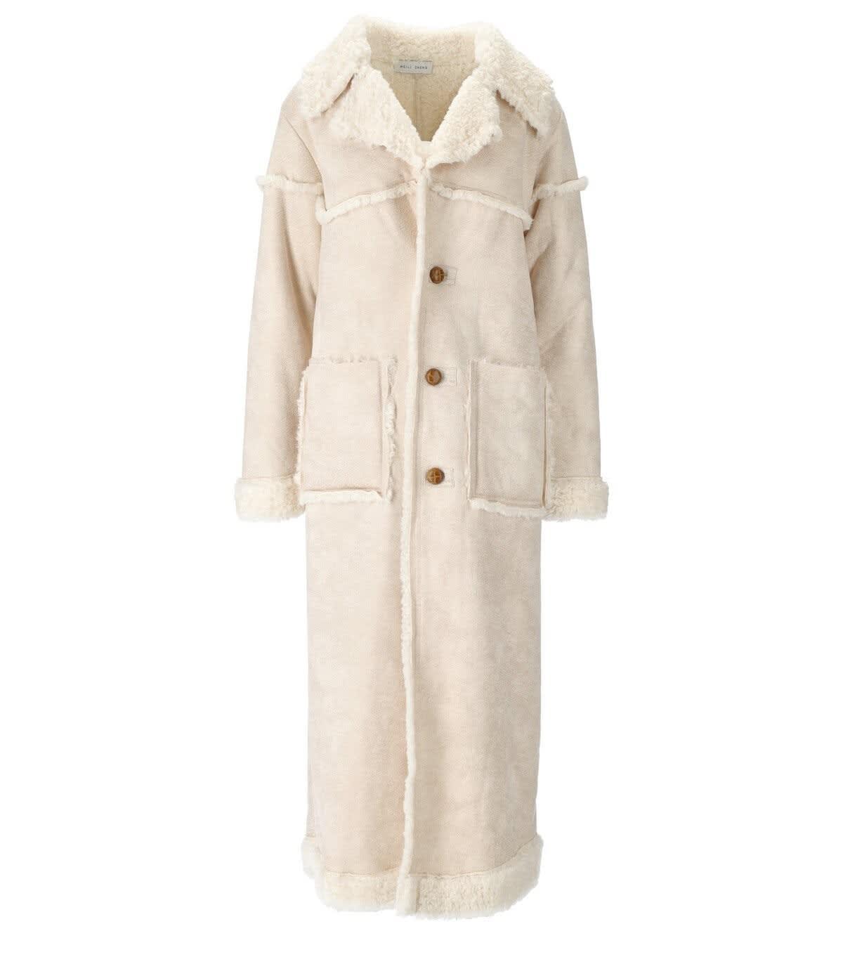 WEILI ZHENG Cream Faux Sheepskin Coat in Natural | Lyst