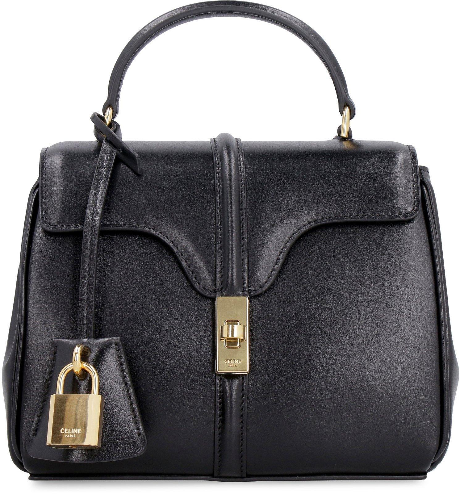 Celine Mini 16 Logo Detailed Shoulder Bag in Black | Lyst