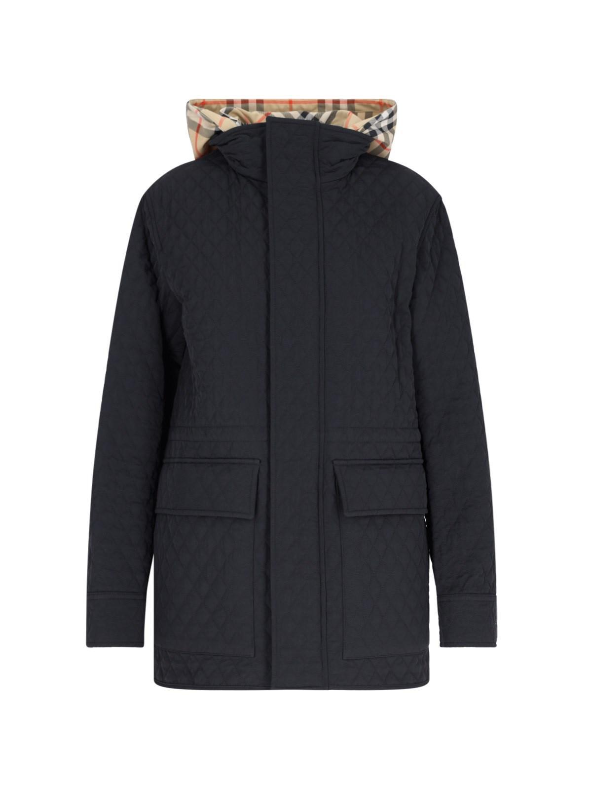 Burberry Check Tech Hooded Jacket in Blue | Lyst